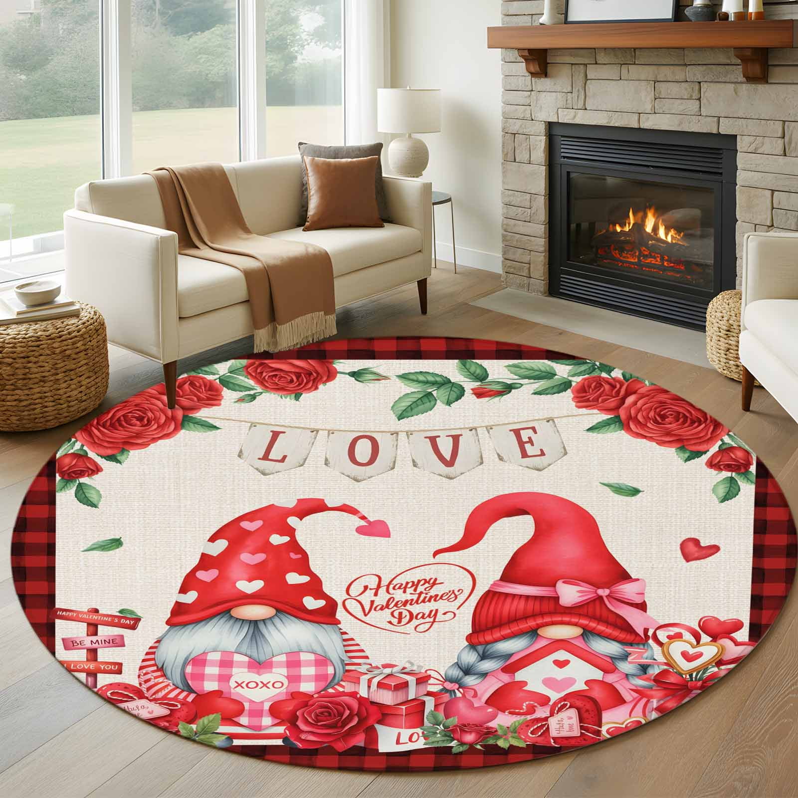 Gnomes Valentine's Day Round Rug 5ft Washable Circle Kitchen Rugs Non ...