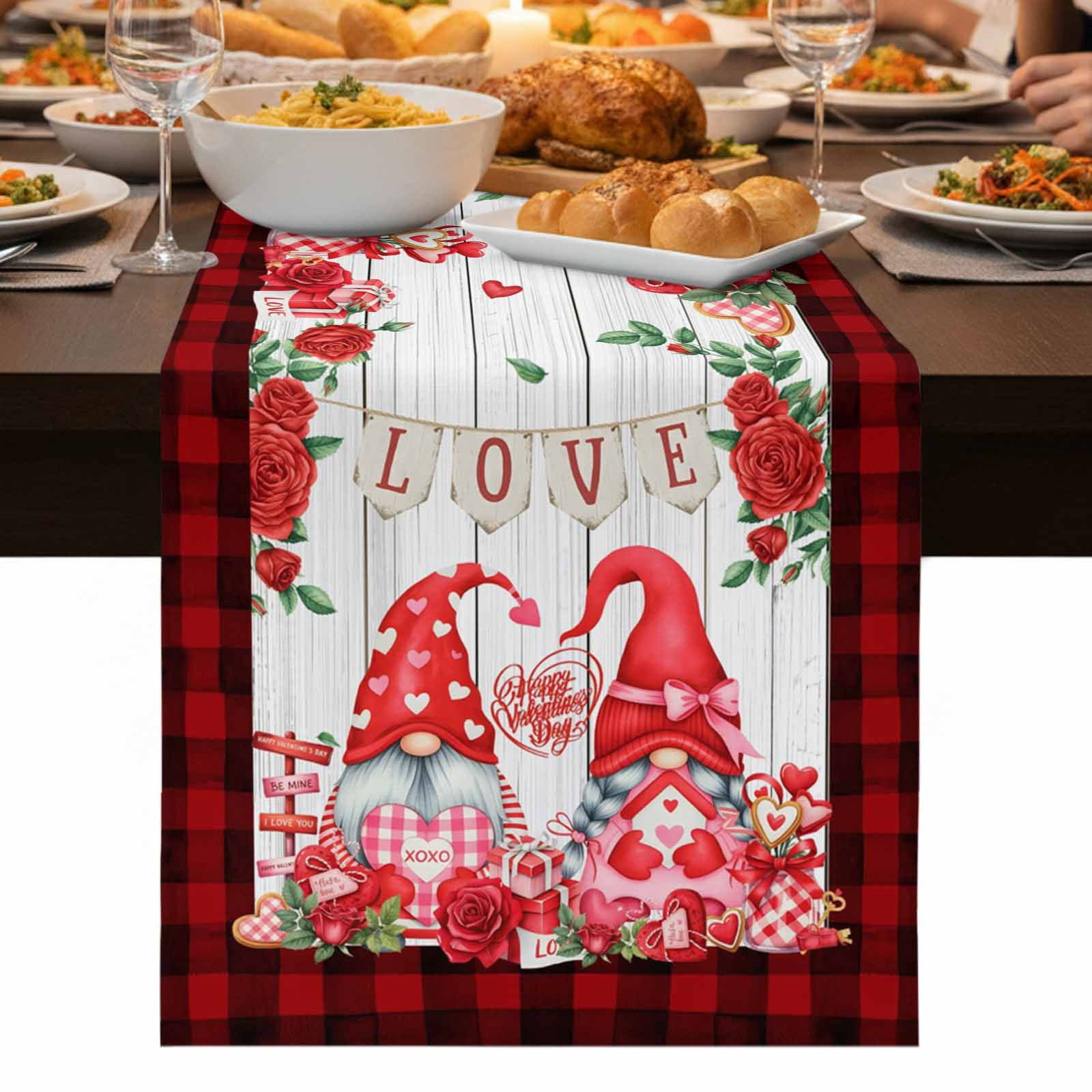 Gnomes Valentine's Day Table Runner 72 Inch Long Dresser Scarves Cotton ...