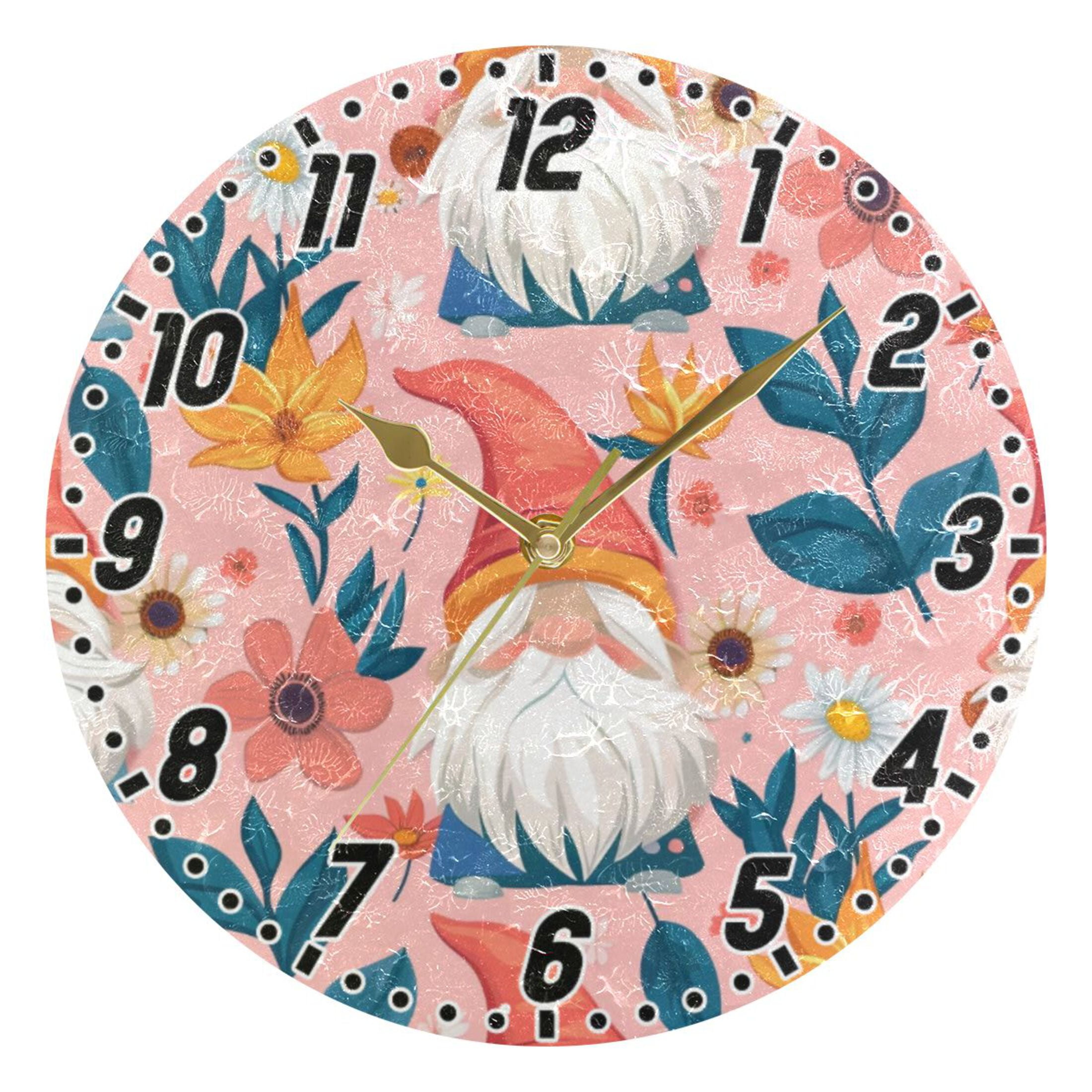 Gnomes and Flower Wall Clock 9.8 inch Battery Operated Clocks Non ...