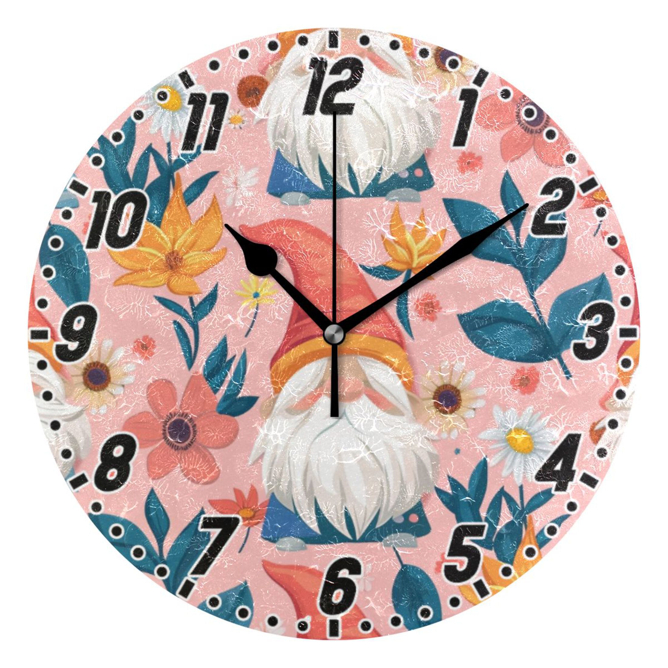 Gnomes and Flower Wall Clock 9.8 inch Battery Operated Clocks Non ...