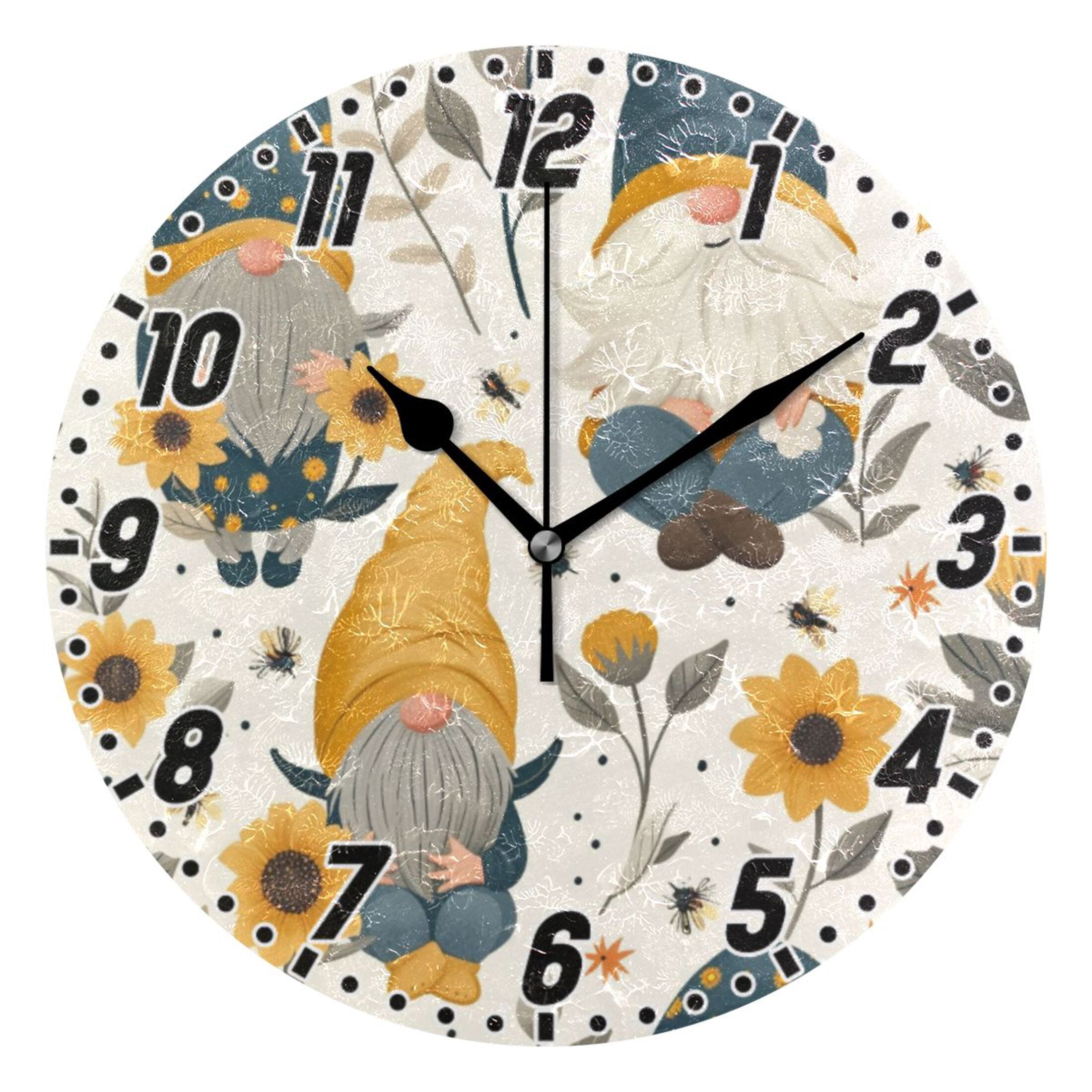 Gnomes and Sunflower Wall Clock 9.8 inch Battery Operated Clocks Non ...