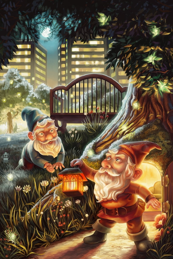 Gnomes in the City (16x24 Giclee Gallery Art Print, Vivid Textured Wall ...