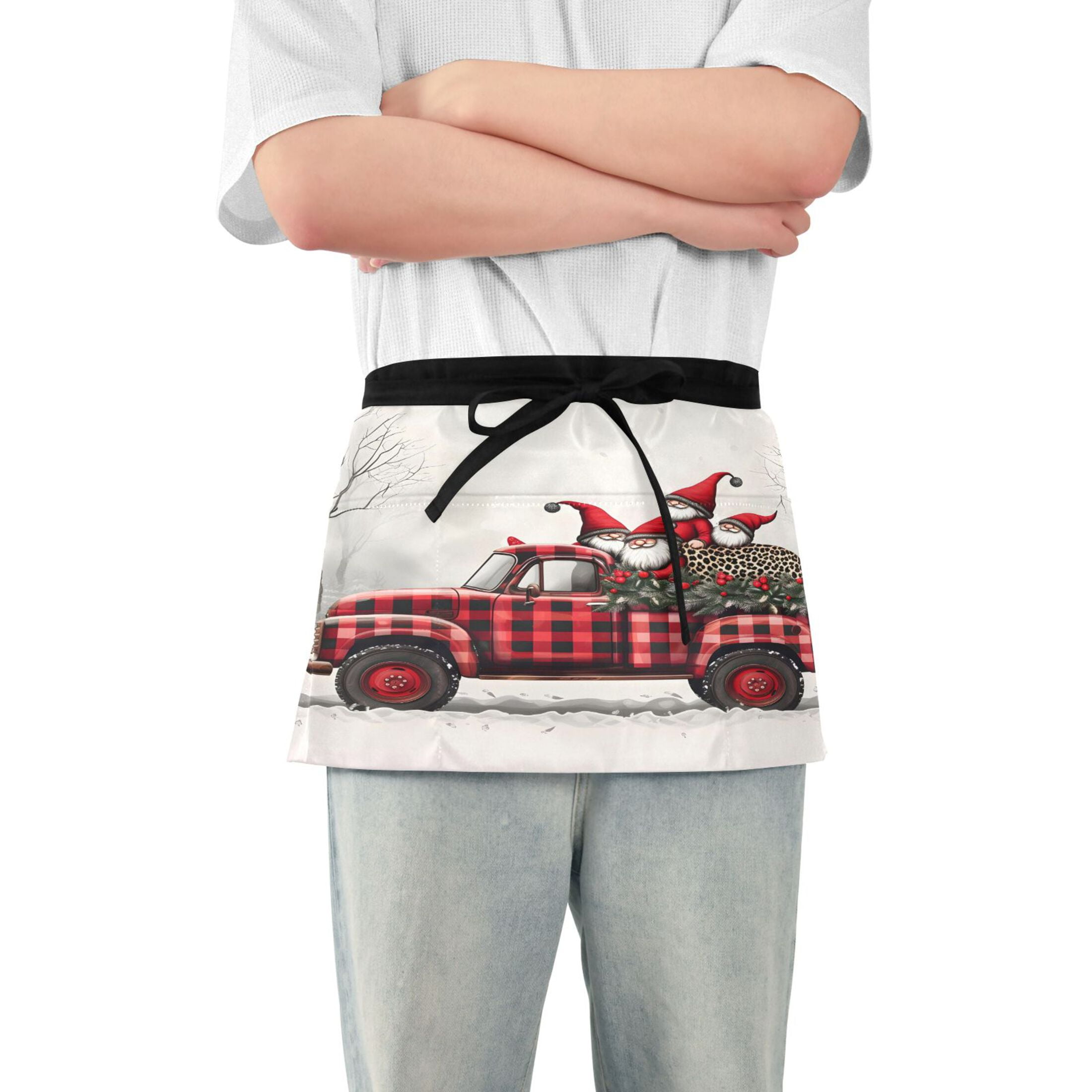 Gnomes on Car Server Apron with 3 Pockets Waterproof Waitress Waist ...