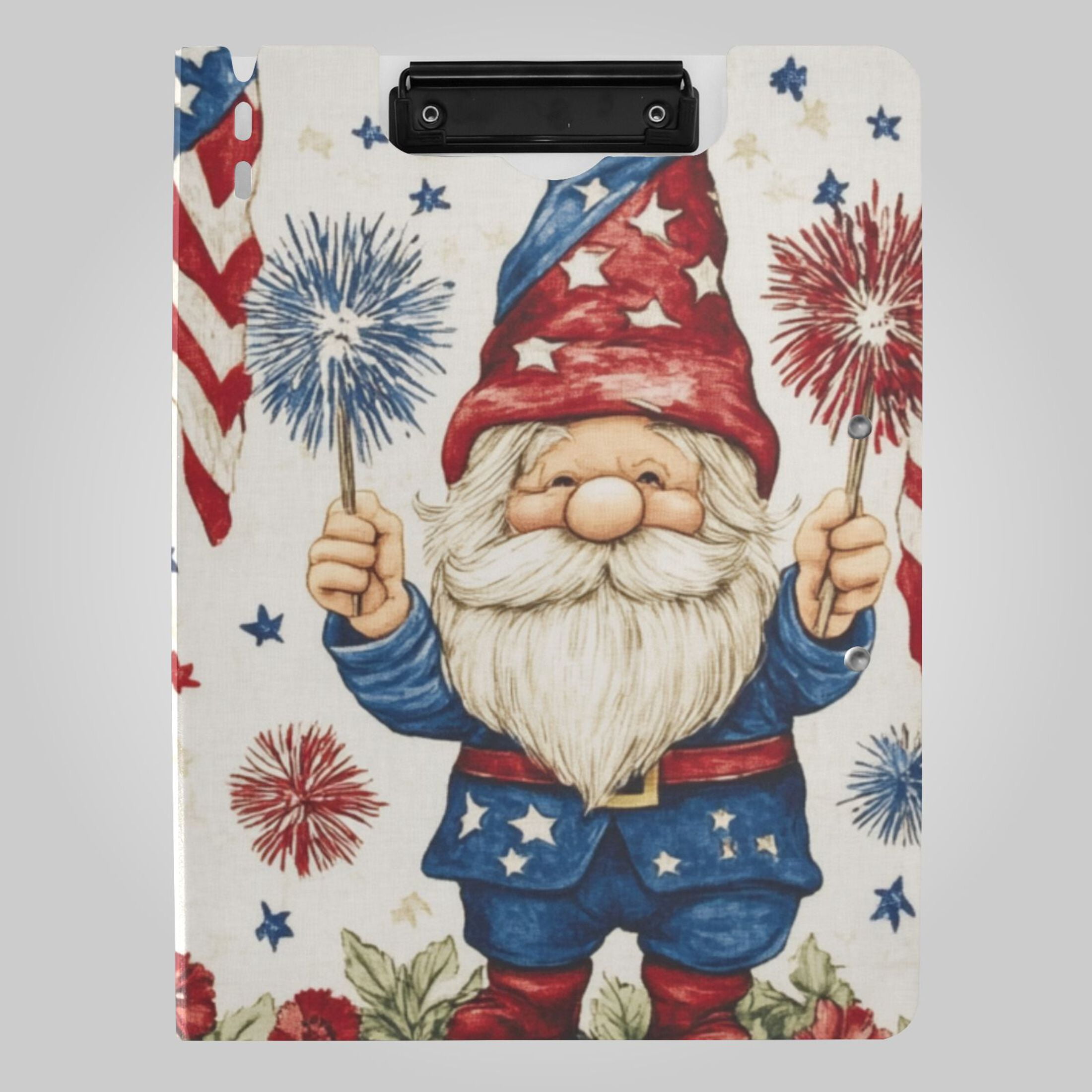Gnomes on Flowers Celebrate Independence Day Foldable Binder Folder Clipboard with Pen Slot ...