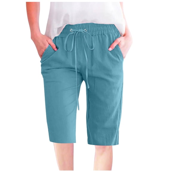 Gnshining Linum Shorts for Women Knee Length High Waisted summer Shorts ...