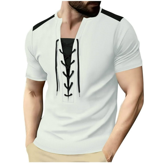 Gnshining Short Sleeve T-Shirt for Men Solid Color Block Pullover ...