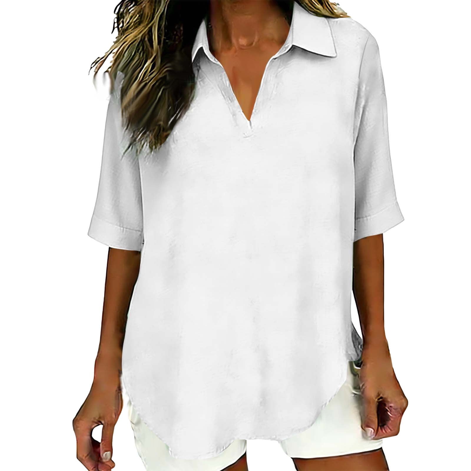 Gnshining Summer Elbow-Length Pullovers for Women Loose Solid Color ...