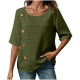 Gnshining Summer Pullovers Tops for Women Loose Crew Neck Button Tees ...