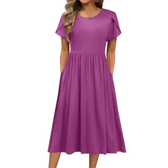 Gnshining Summer Ruffle Dress for Women Solid Color Full Length Dress ...