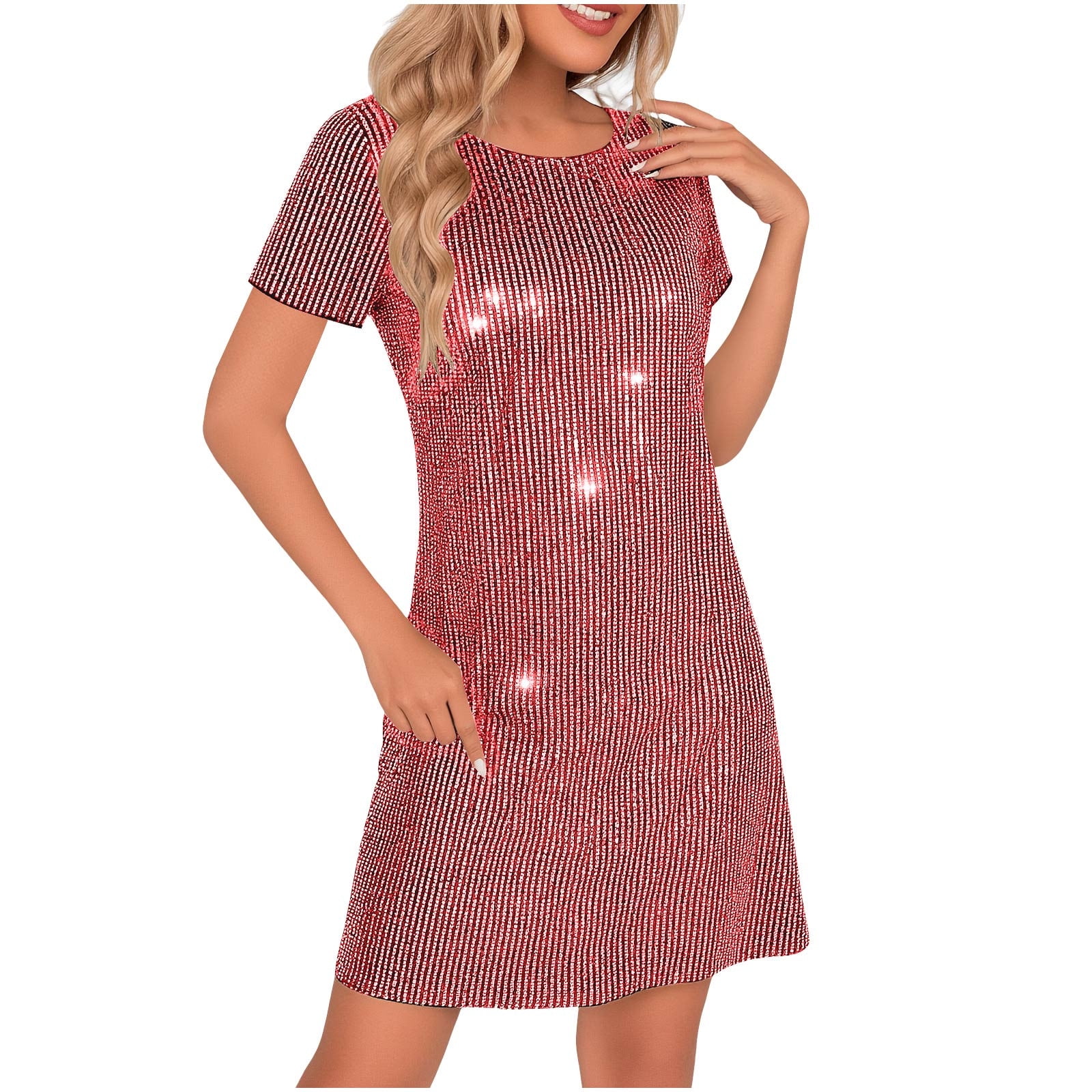 Gnshining Summer Sequin Slim Dress for Women Solid Color Bodycon Sheath ...