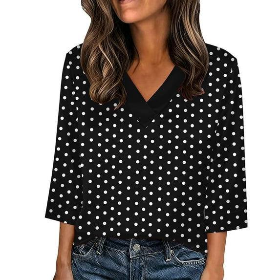 Gnshining Summer T-Shirt for Women Plus Size Pullover Blouse 3/4 Sleeve ...