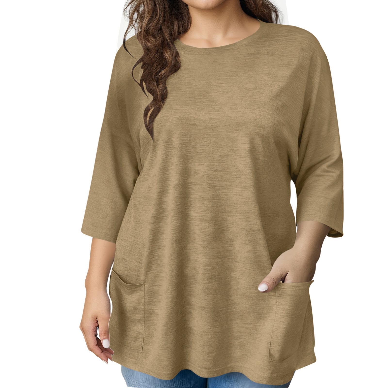 Gnshining Summer T-Shirt for Women Plus Size Tunic Tops 3/4 Sleeve ...