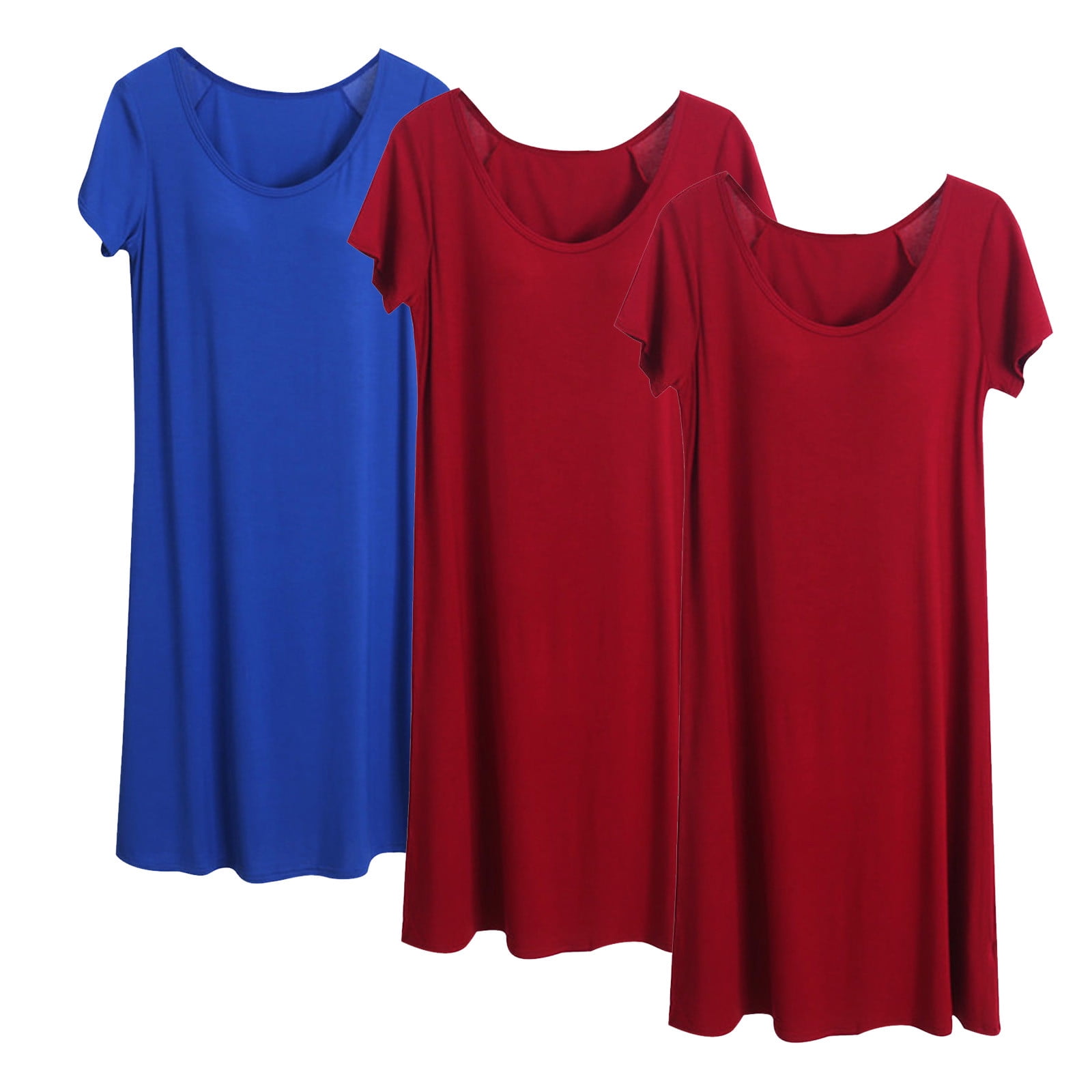 Gnurob 3 Pack Pajama Nightgown for Women Short Sleeve Sleepshirts Plain ...