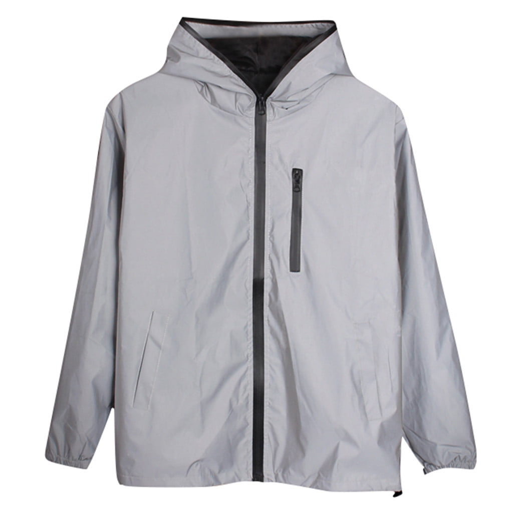 Gnurob Deals Men Reflective Jacket - Hooded Windbreaker Zip Up Coat ...