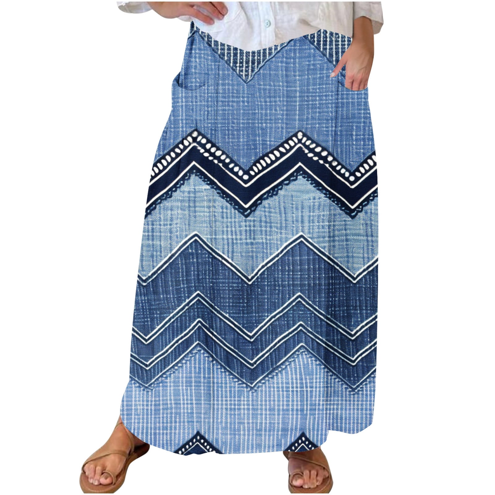 Gnurob Fashion Women Denim Graphic Skirts Plus Size, High Waist Pleated ...