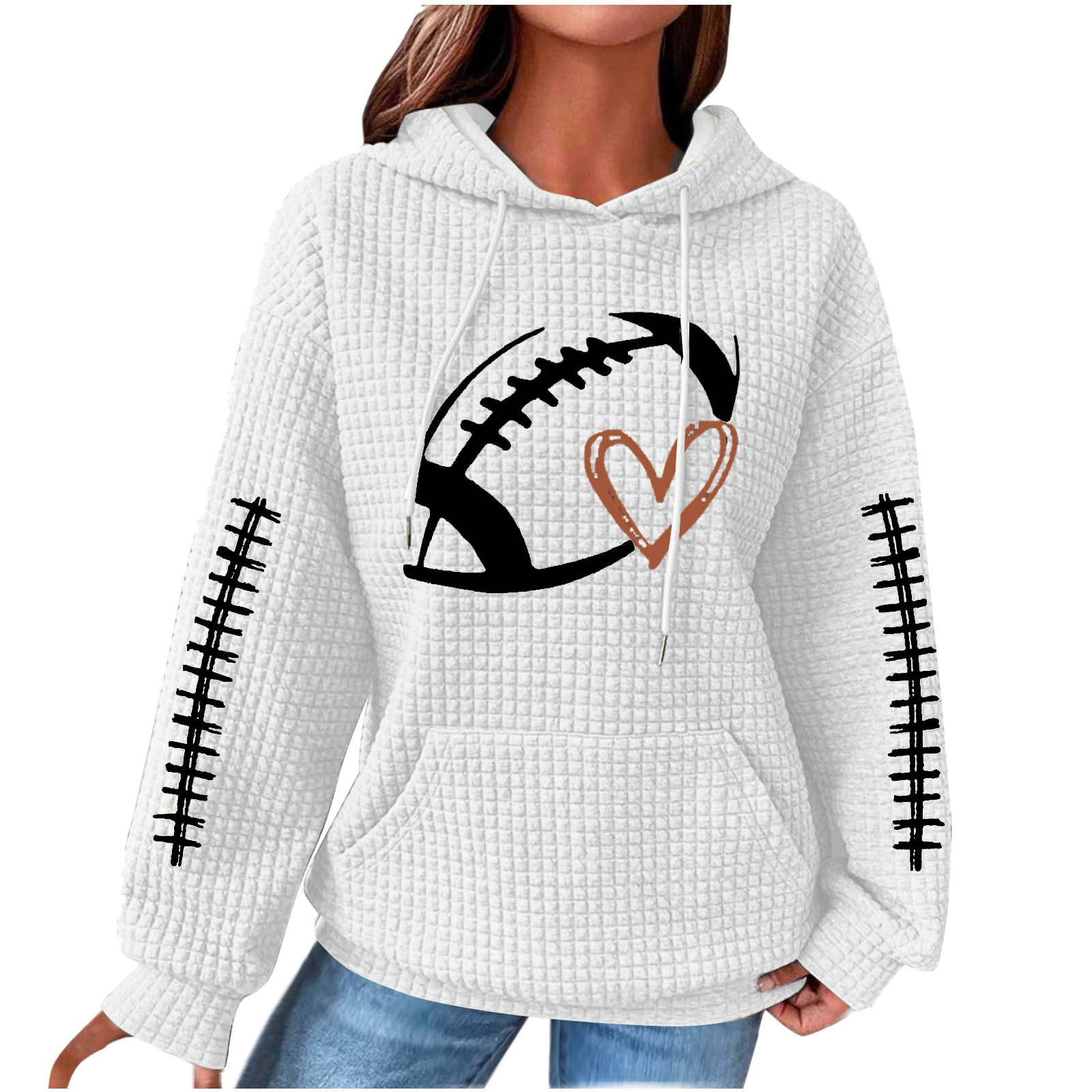 Gnurob Game Day Football Graphic Hoodies For Women Waffle Sweatshirts ...