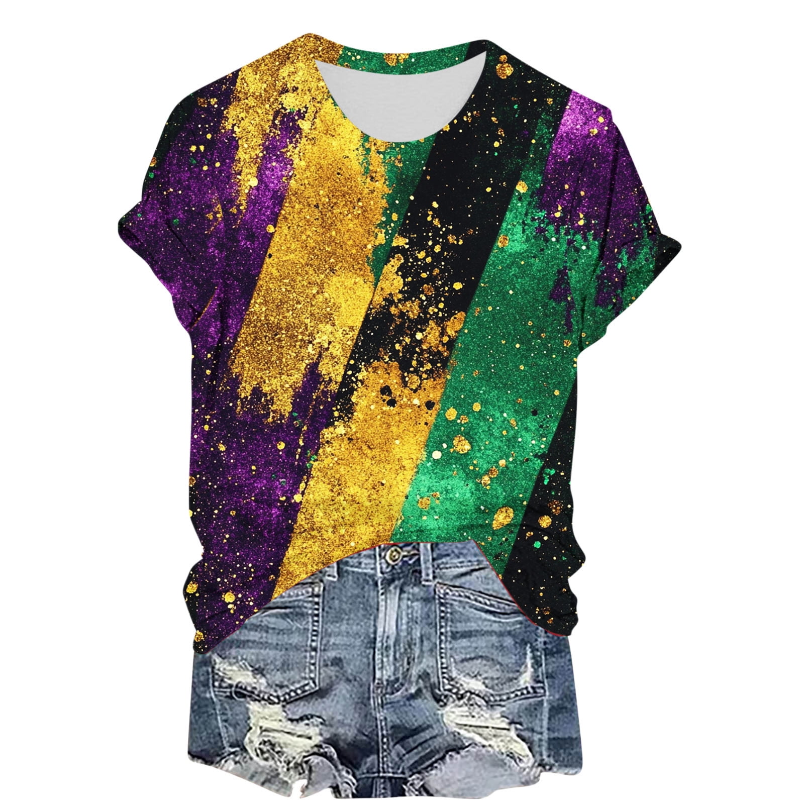 Gnurob Mardi Gras Womens Tee Carnival Mask Print Shirts Short Sleeve ...