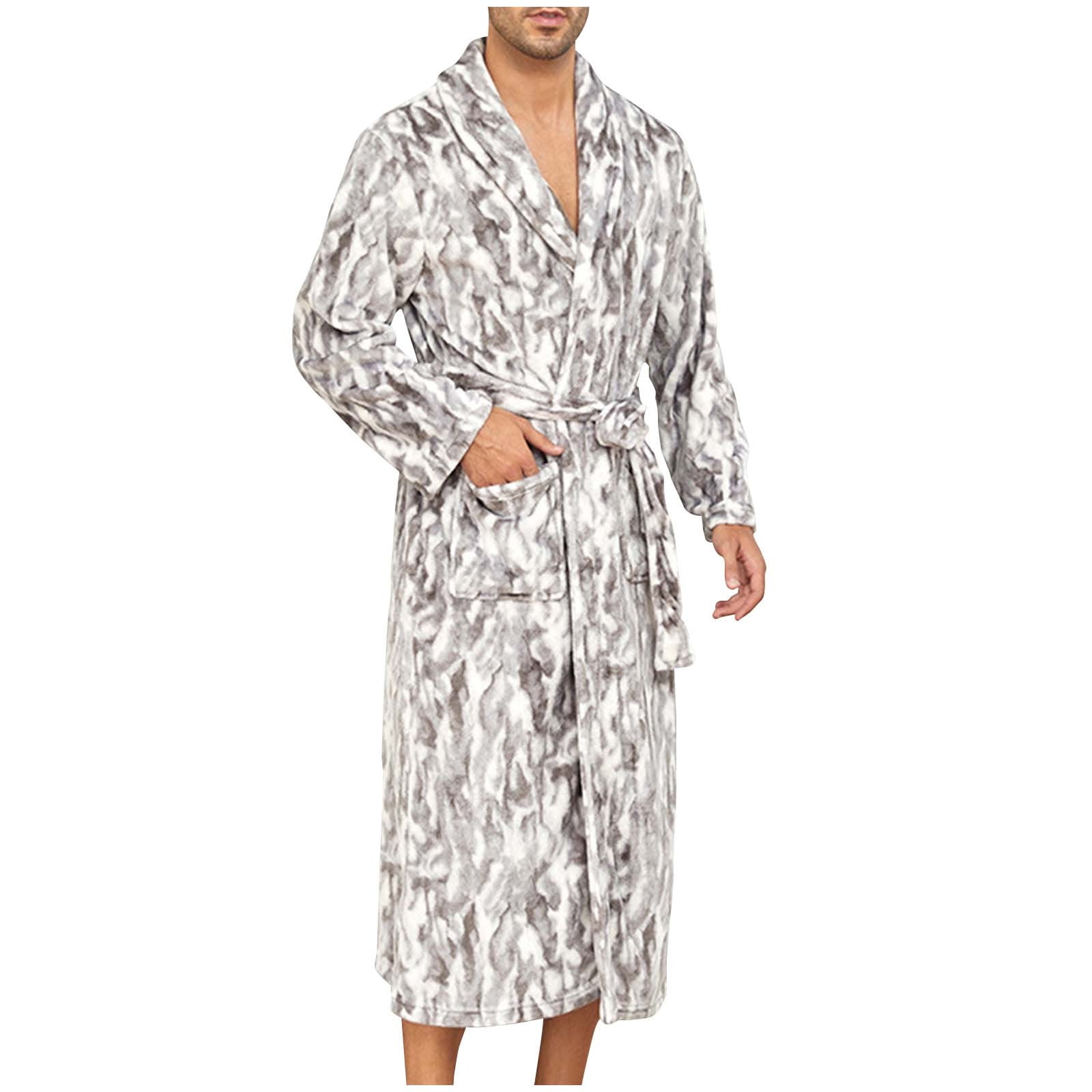 Gnurob Mens Fleece Plush Robe Ultra Soft Fluffy Loungewear Flannel ...