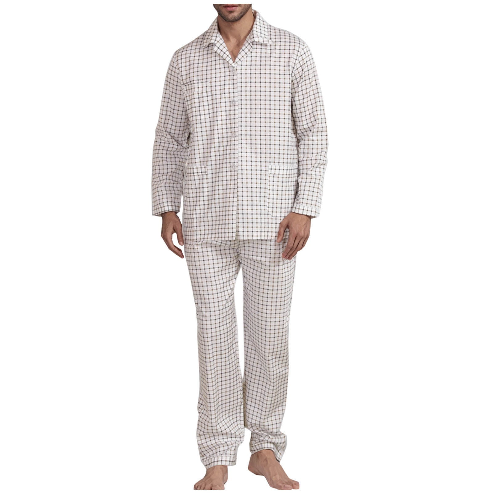 Gnurob on Sale Men Plaid Sleepwear Cotton Pajamas Set 2 Piece Outfits ...