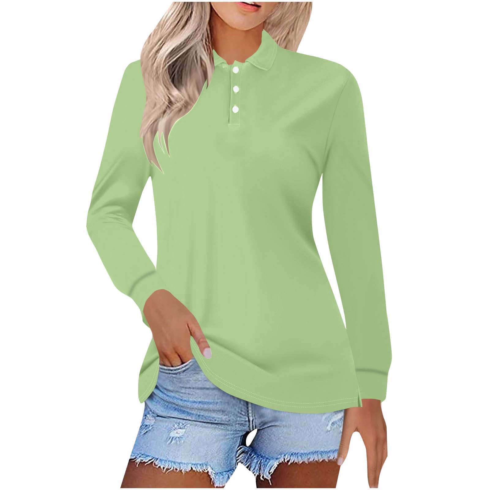 Gnurob on Sale Women Polo Shirt Solid Color Tunic Tops Long Sleeve ...