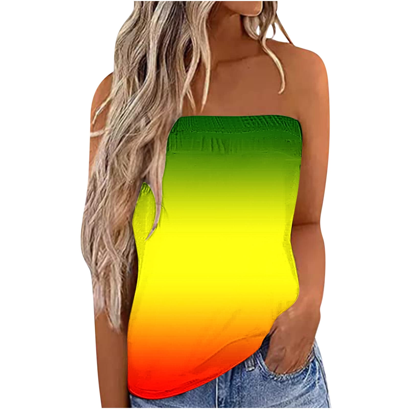 Gnurob on Sale Womens Summer Vacation Tube Tops Neon Gradient Shirts ...