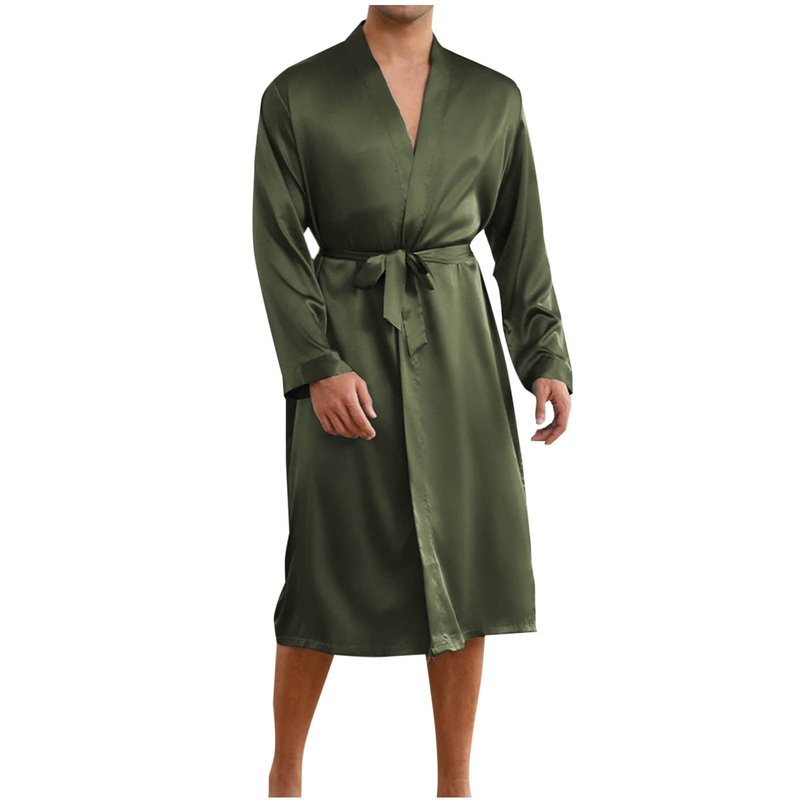 Gnurob Saving Men's Satin Robe 2 Piece Silky Kimono Bathrobe with ...