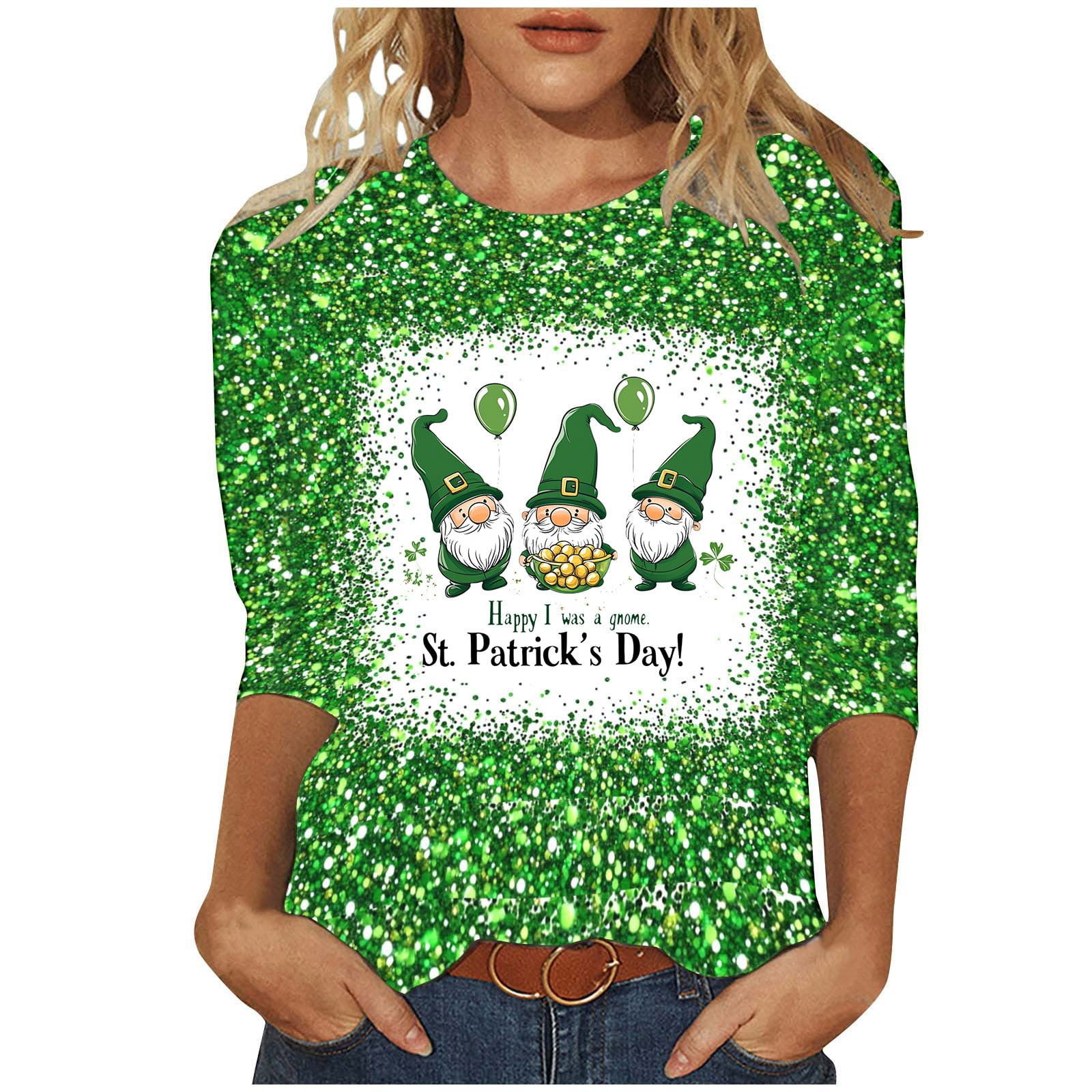 Gnurob Saving St Patrick's Day Womens Lucky Shamrock Print Shirts 3/4 ...