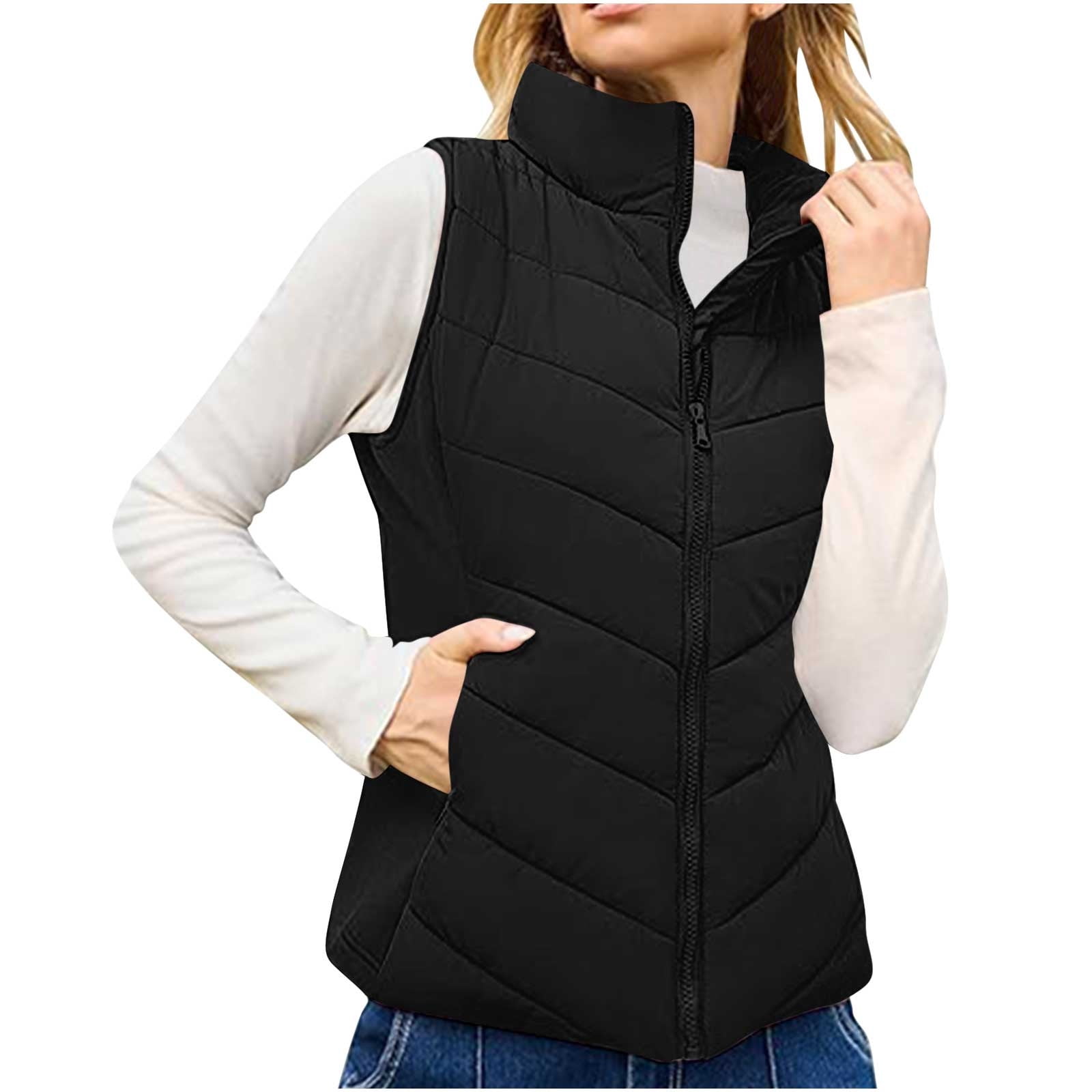 Gnurob Saving Down Vest Women Zip Up Outerwear Quilted Padded Jacket ...