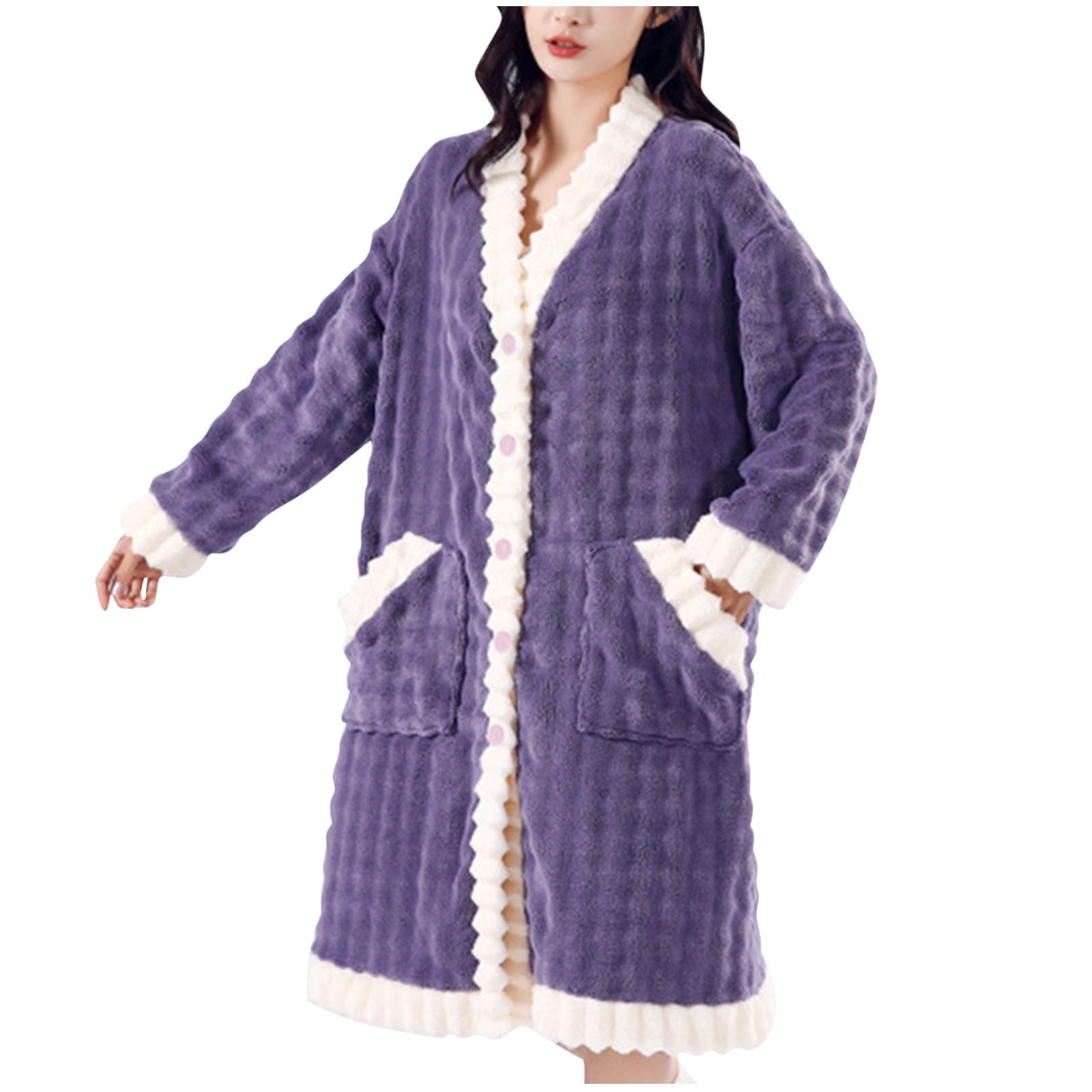 Gnurob Saving Womens Plush Robe, Color Block Robes Fluffy Fleece Warm ...