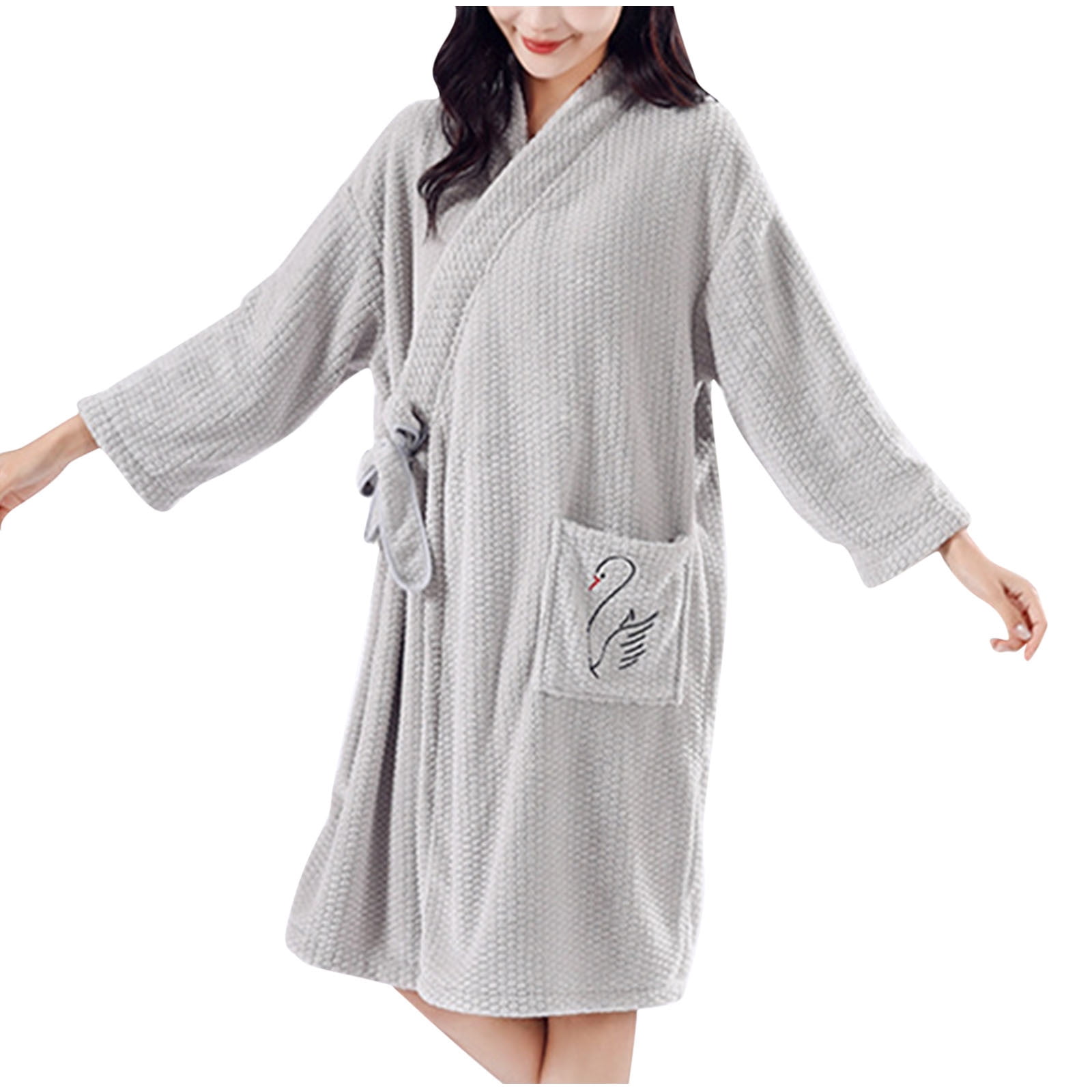 Gnurob Saving Womens Plush Soft Robe Plaid Fleece Bathrobes Fluffy ...