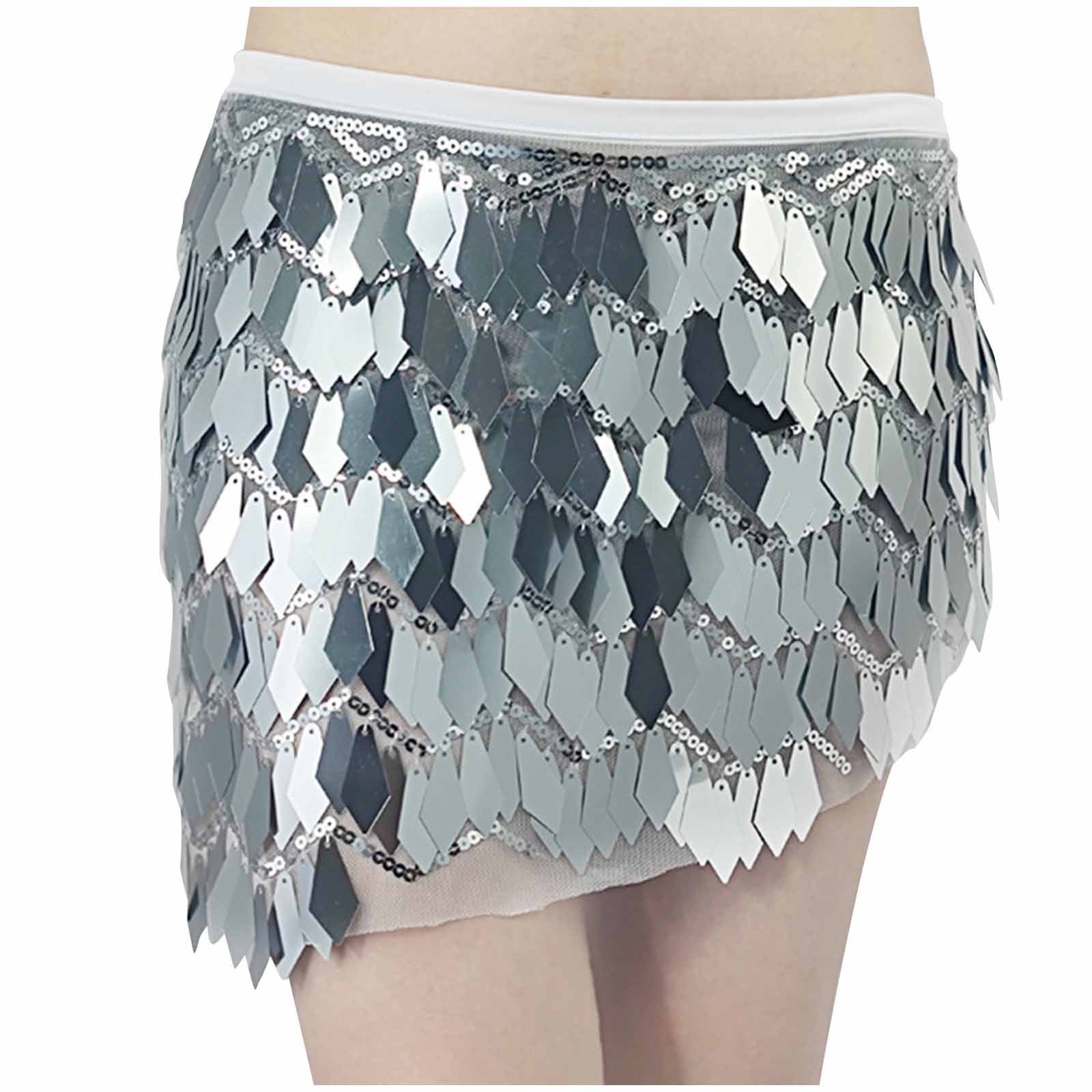 Gnurob Sequin Tassel Skirt for Women Belly Dance Hip Scarf Skorts ...