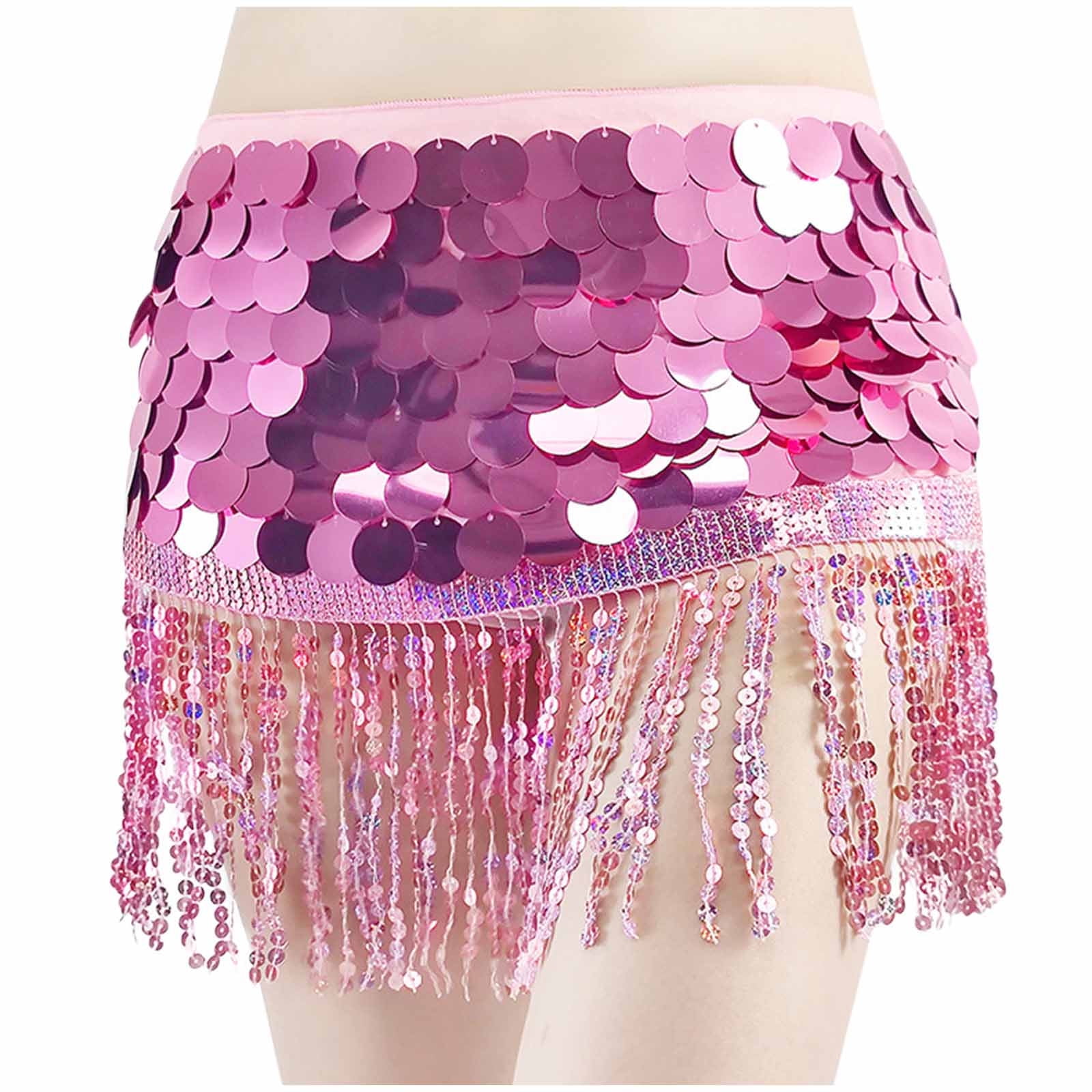 Gnurob Sequin Tassel Skirt for Women Belly Dance Hip Scarf Skorts Triangle Wrap Sparkly Fringe ...