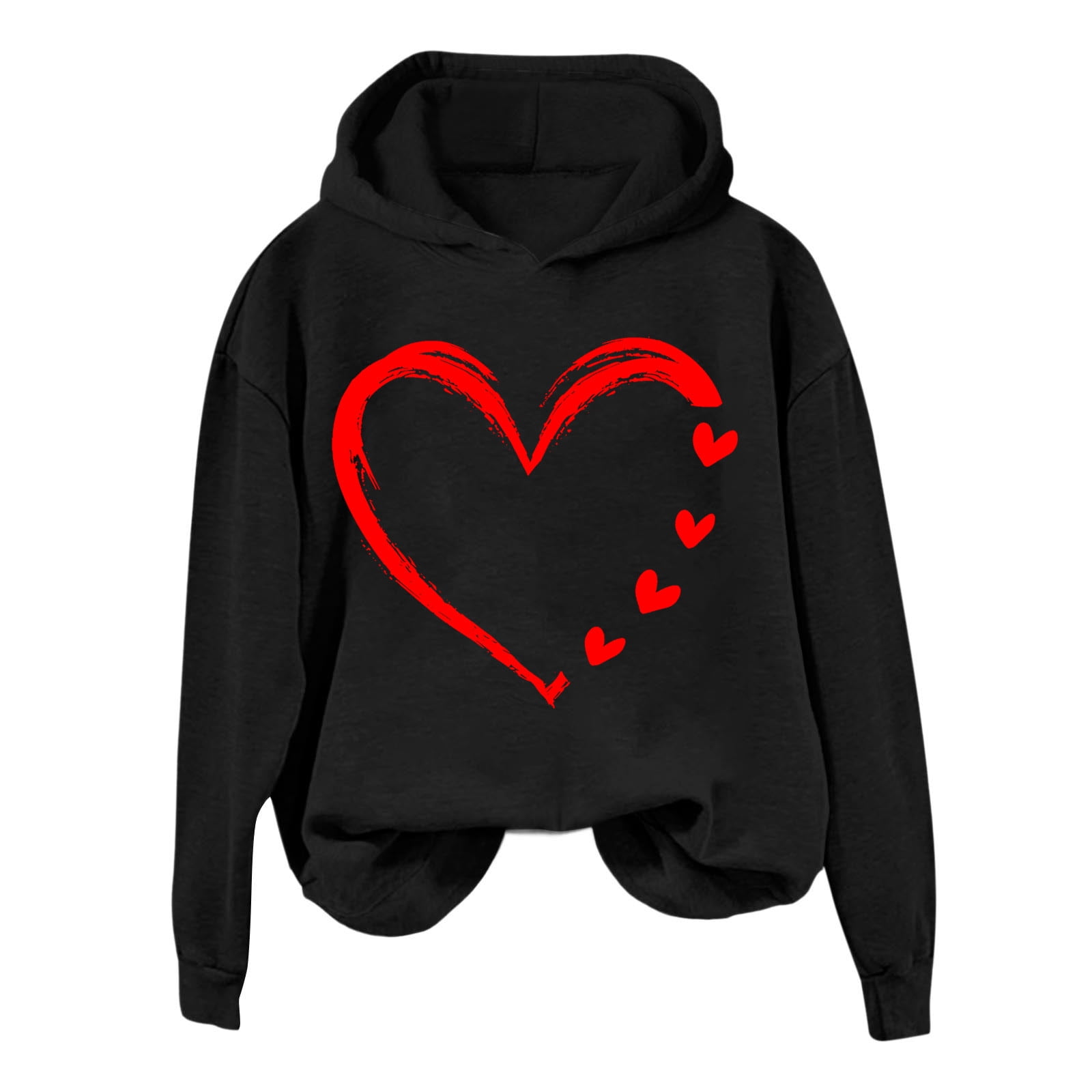 Gnurob Valentine's Day Oversized Hoodies For Women Love Heart Print Sweatshirts Fleece Hooded ...