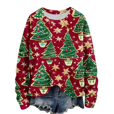 Patlollav Womens Plus Size Christmas Tops,Ladies Sweatshirt Clearance Casual Crew Neck Long ...