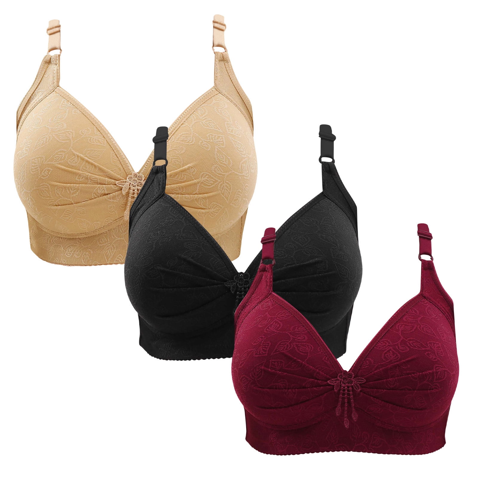 Gnurob Womens Lace Bralette 3 Pack Plus Size Bra Push Up Wire Free Bras ...