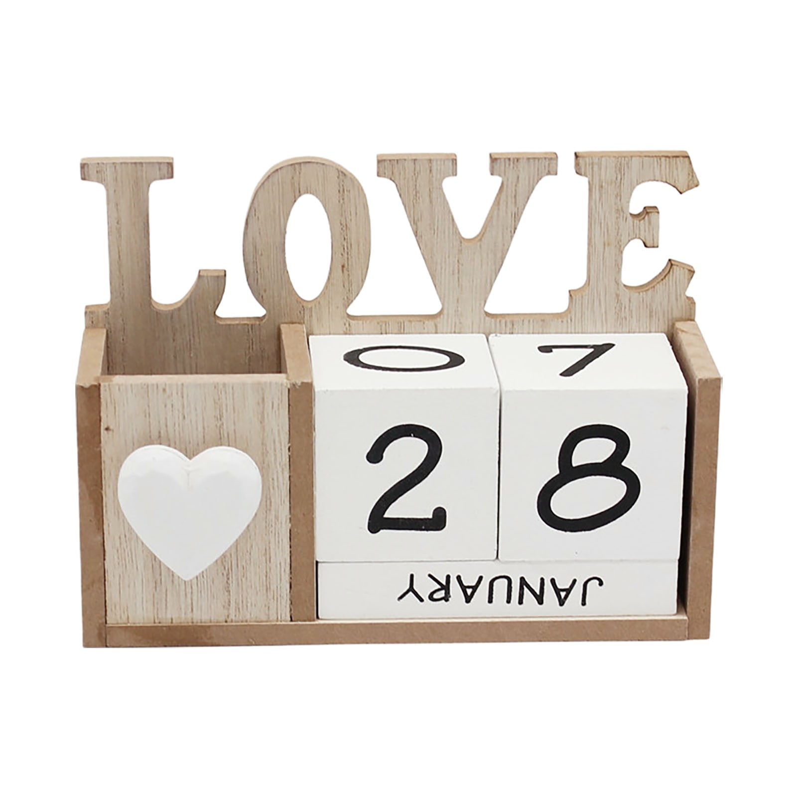Gnwei Desk Calendar 2026 Pencil Holder 6.3" x 2.1"x4.7", Heart Shaped ...