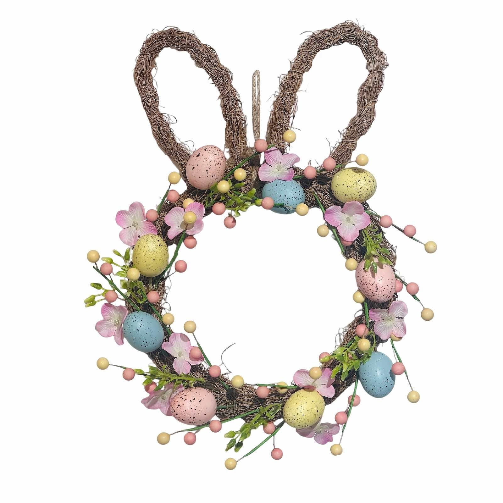 Gnwei Easter Wreath Artificial Easter Rabbit Spring Summer Bunny Wreath ...