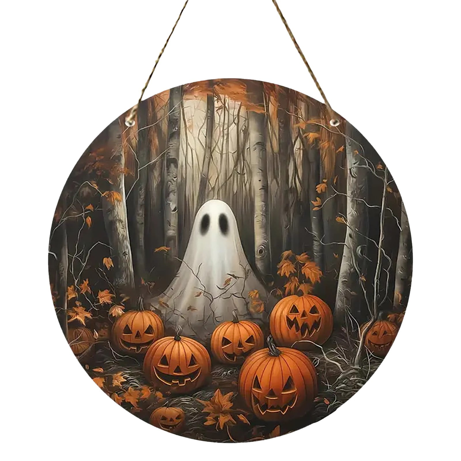 Gnwei Halloween Decorations Door Hanging Sign, Round Pumpkin Wooden ...