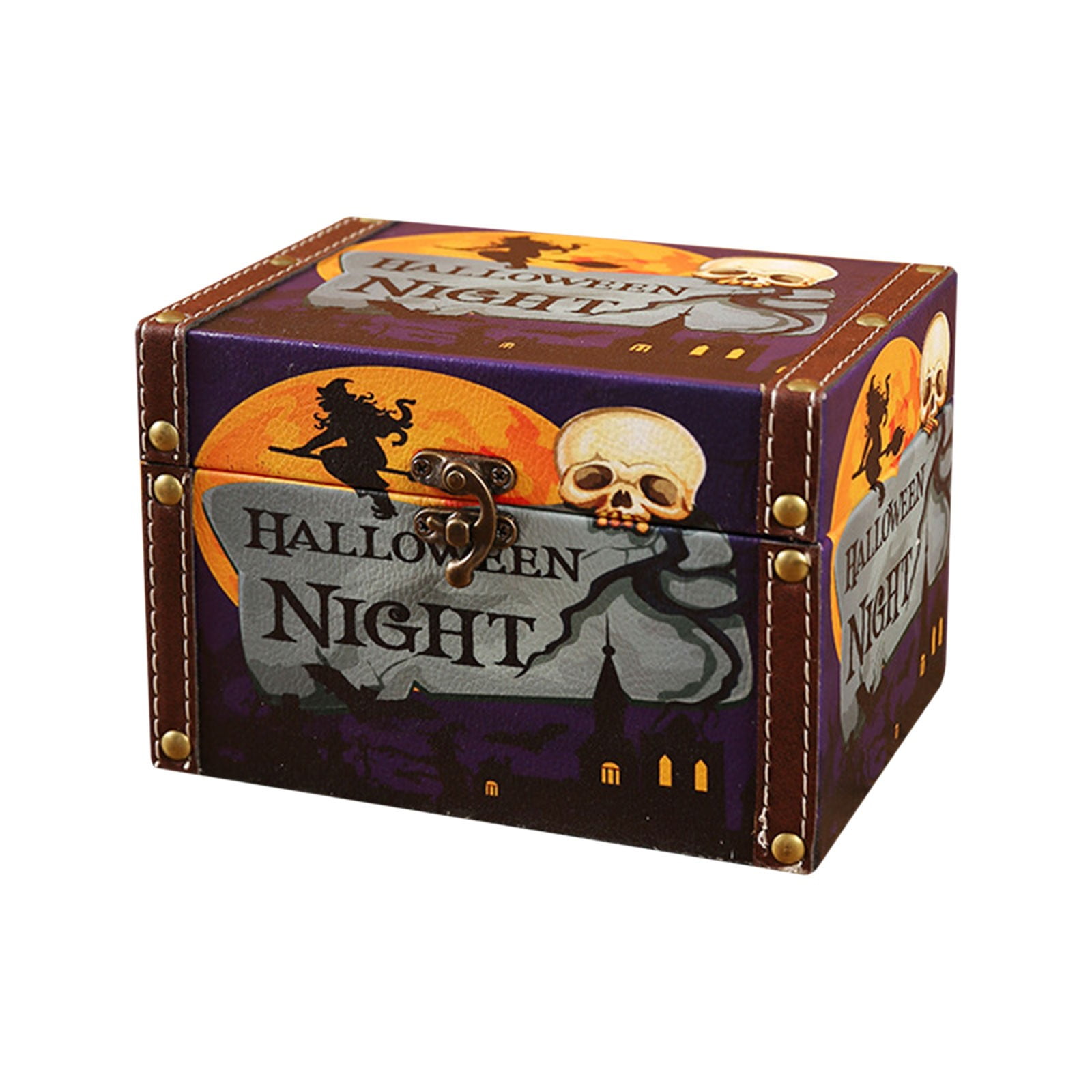 Gnwei Happy Halloween Treasure Box for Trick or Treat 7'' Wood ...