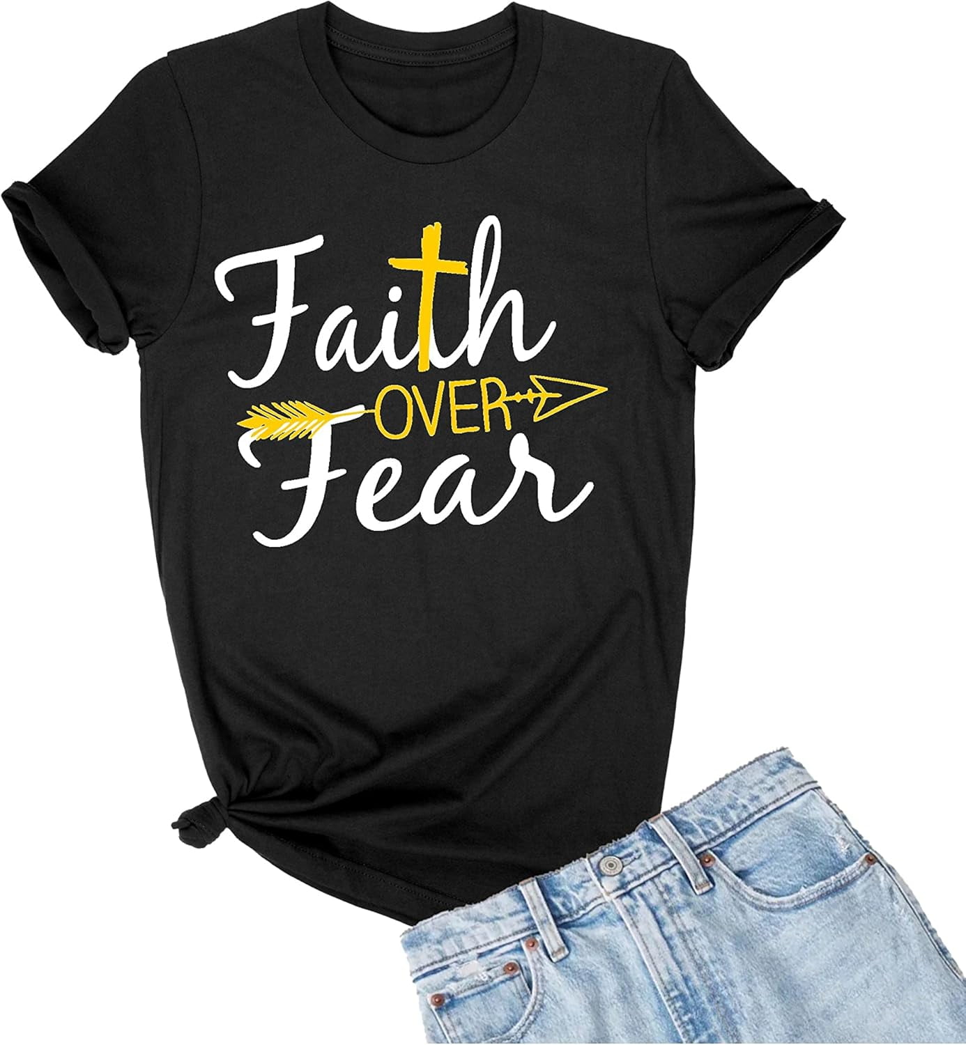 Go All Out Adult Faith Over Fear Cross & Arrow Christian Jesus T-Shirt ...