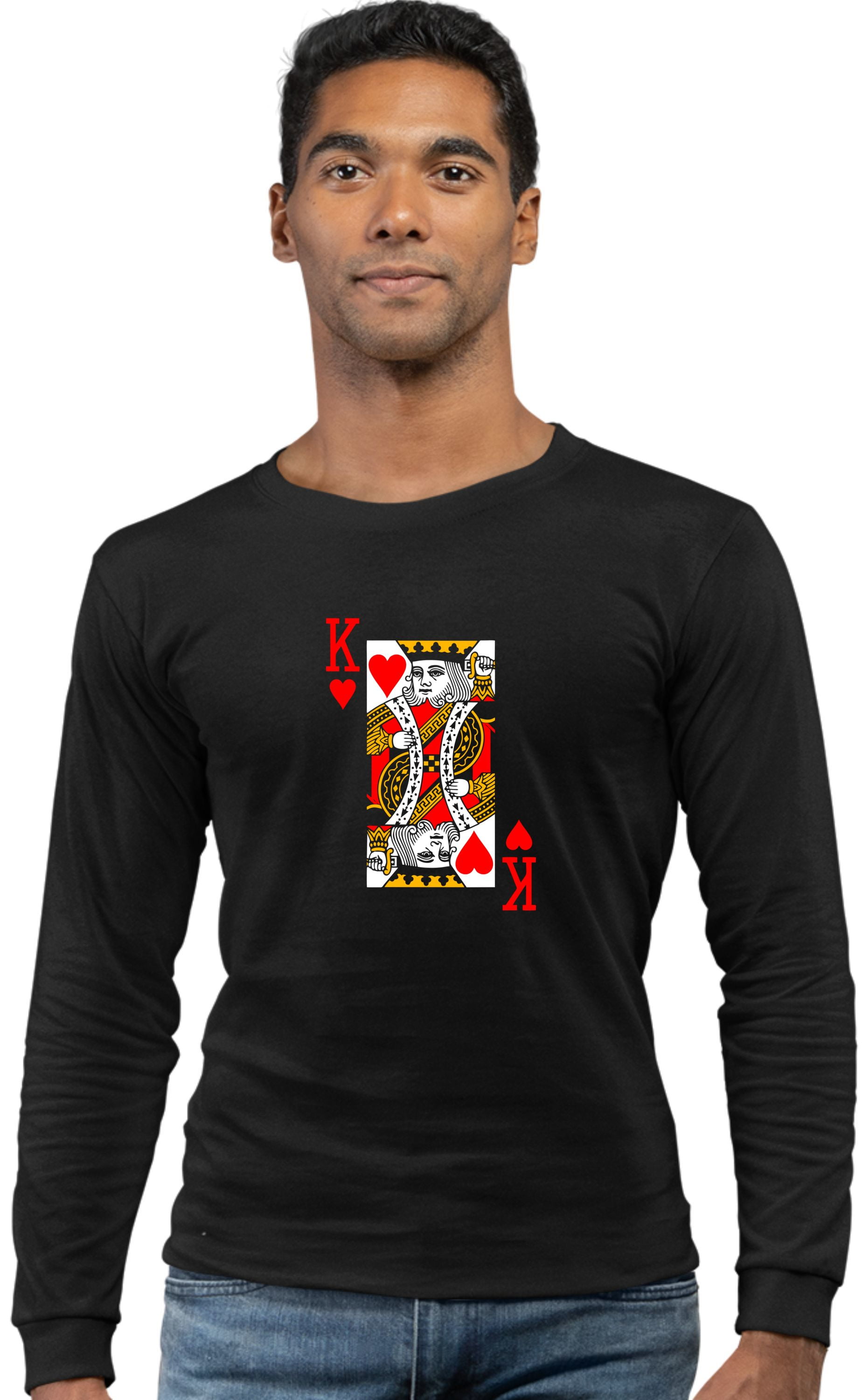 Go All Out King Of Hearts Playing Card Funny Long Sleeve T-Shirt Mens ...