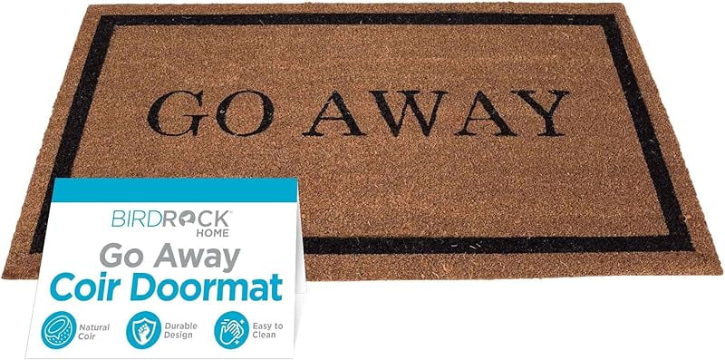 Go Away Coir Doormat | 18 x 30 Inch | Standard Welcome Mat with Black ...
