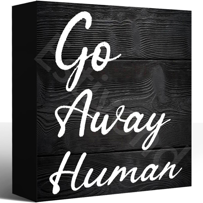 Go Away Human Inspirational Positive Thought Wooden Box Sign Desk Decor ...