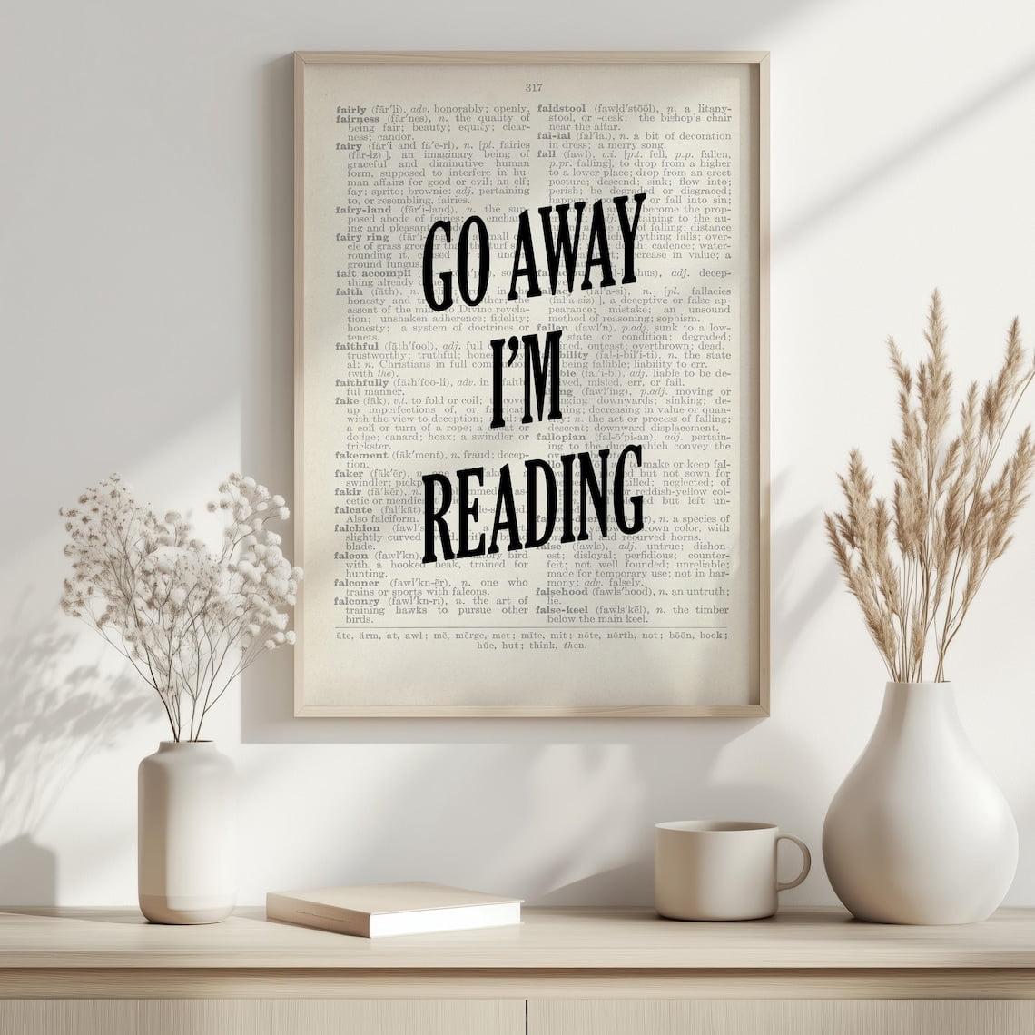 Go Away Im Reading Poster, Vintage Dictionary Art Print, Book Lover ...