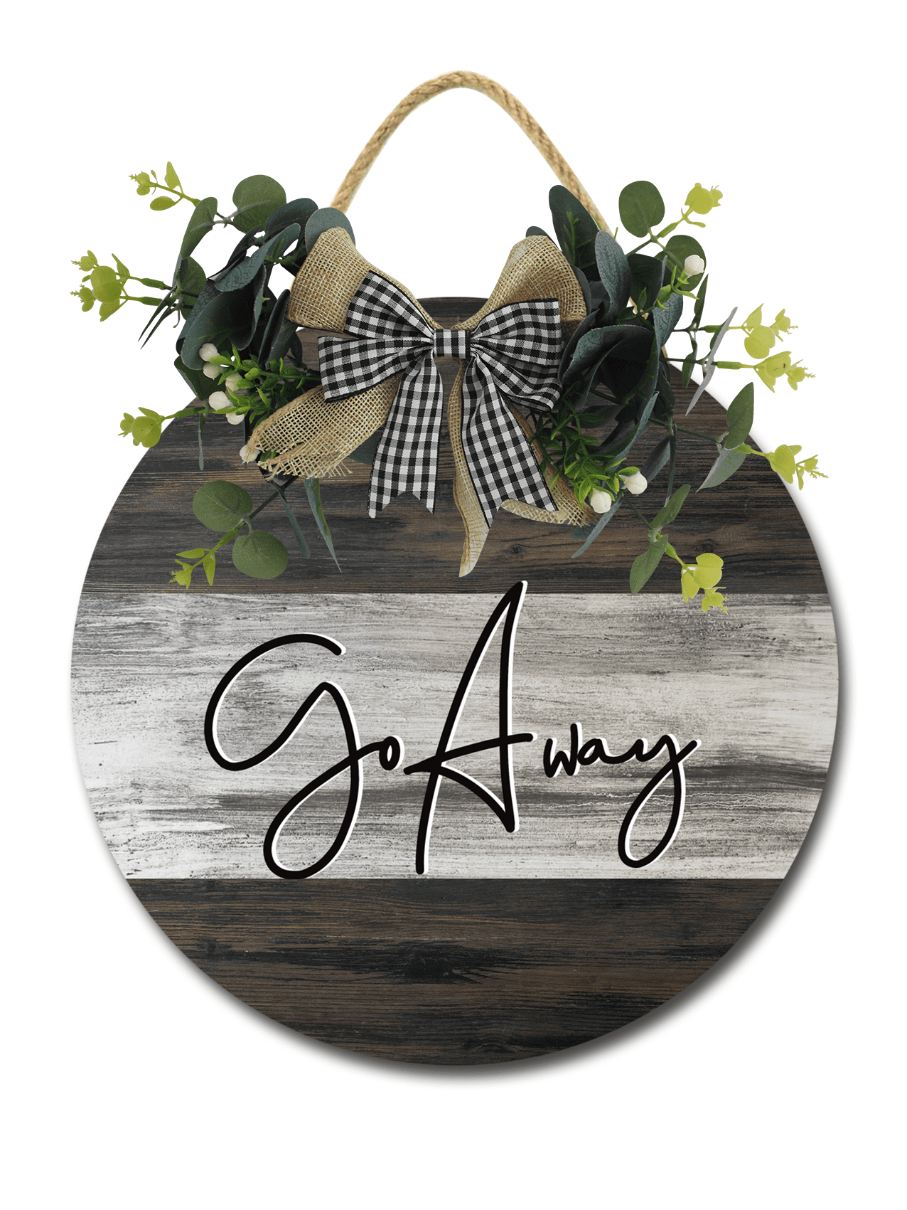Go Away Sign Front Door Porch Decorations, Round Rustic Wood Hanging ...