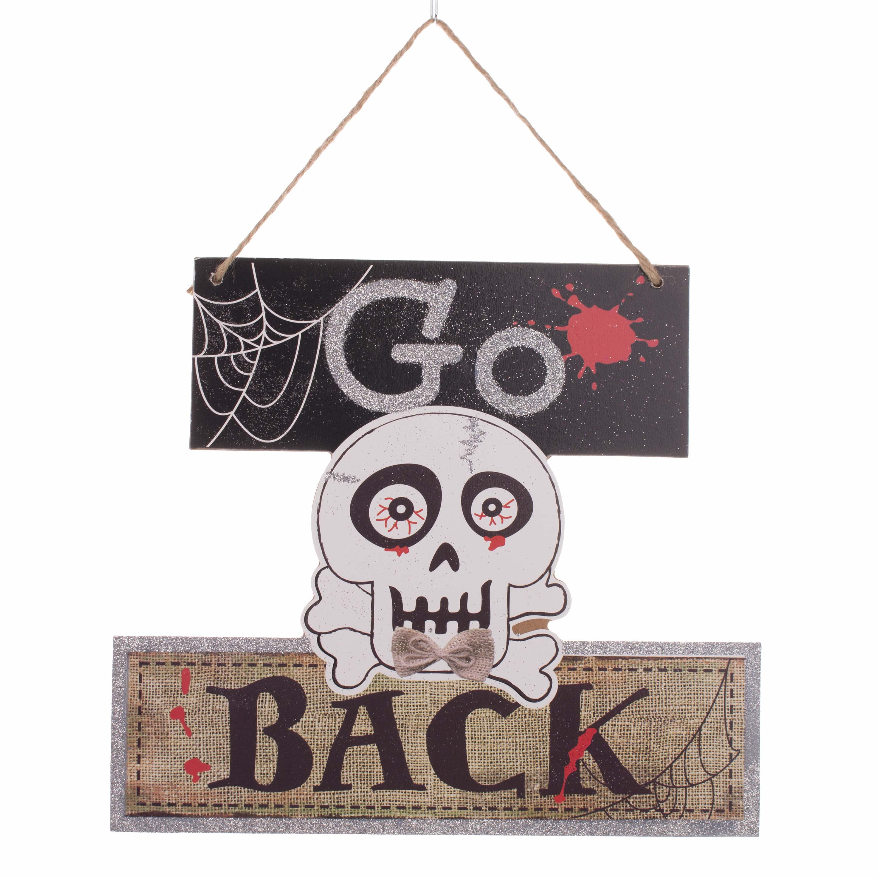 Go Back Skeleton Haunted House Skull Wooden Sign 10" Hanging Decoration ...