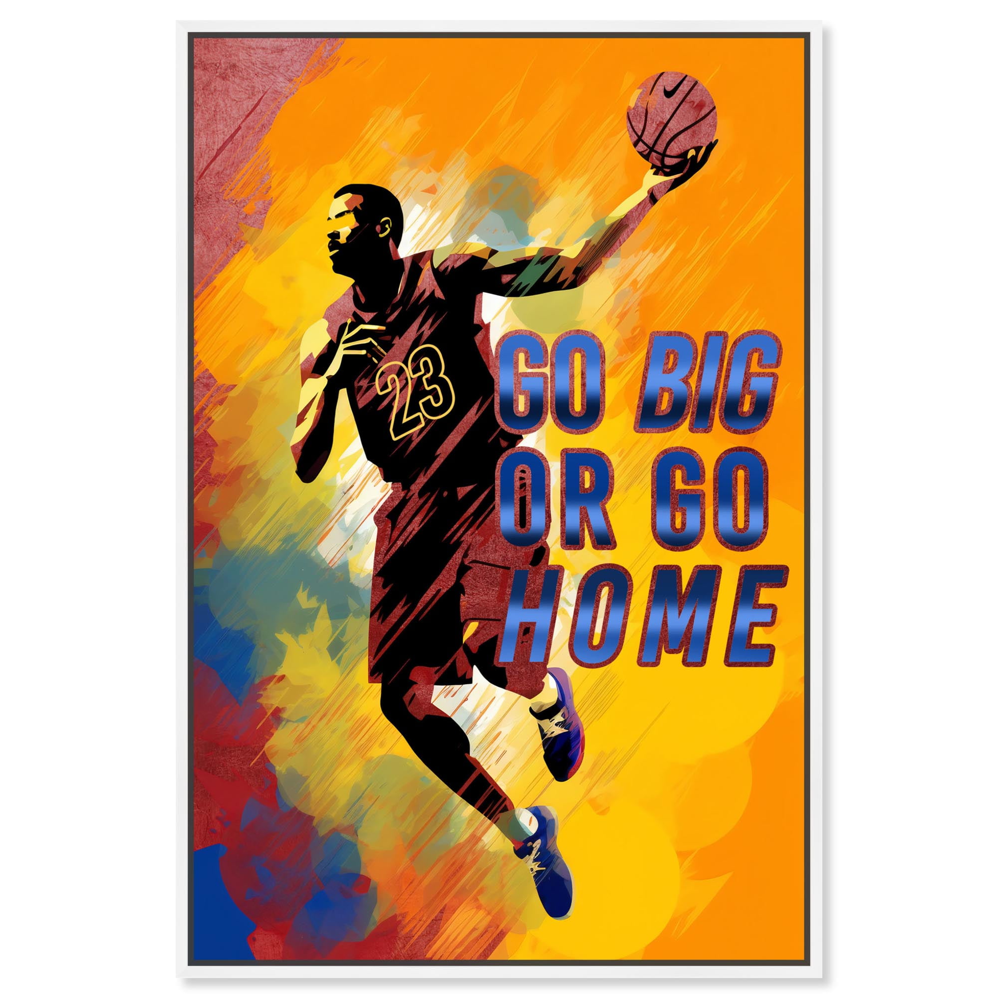 Go Big Basketball Canvas Mancave Sports Art Prints by Art Remedy, White ...
