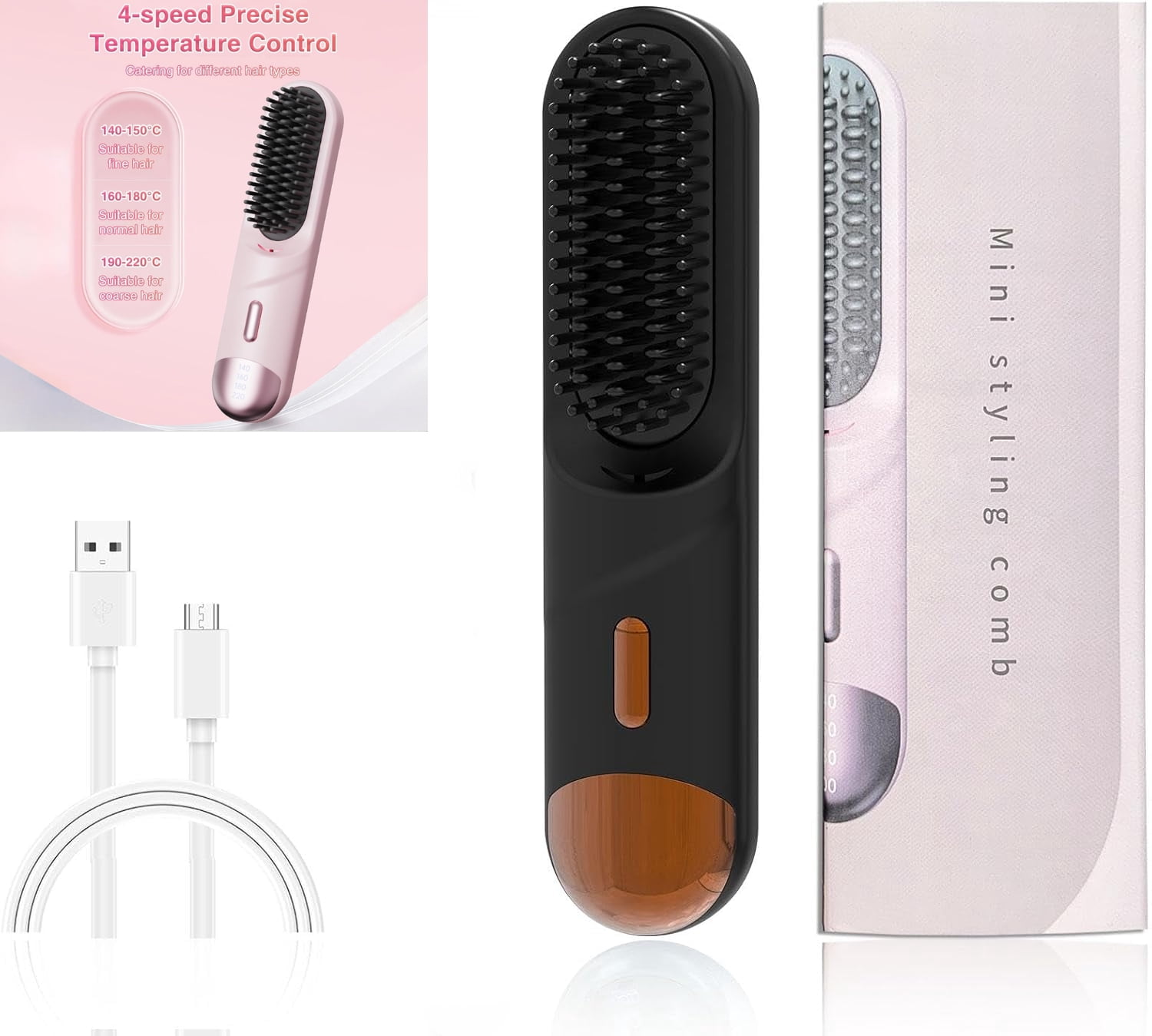 Go Brush 2025 Upgraded Portable Hair Straightener Brush, Cordless ...