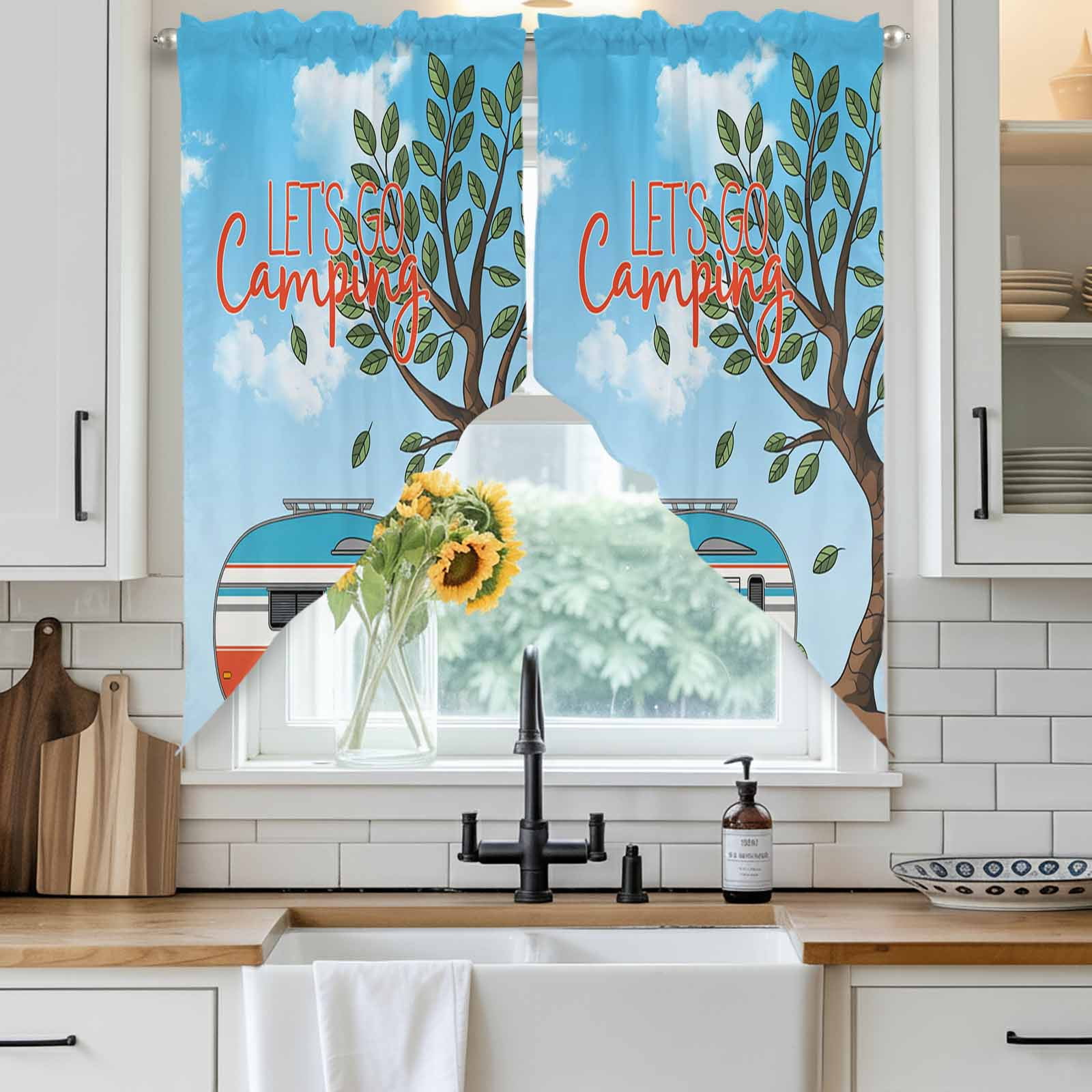 Let's Go Camping Swag Curtain Valance for Windows, Caravan RV Tree ...