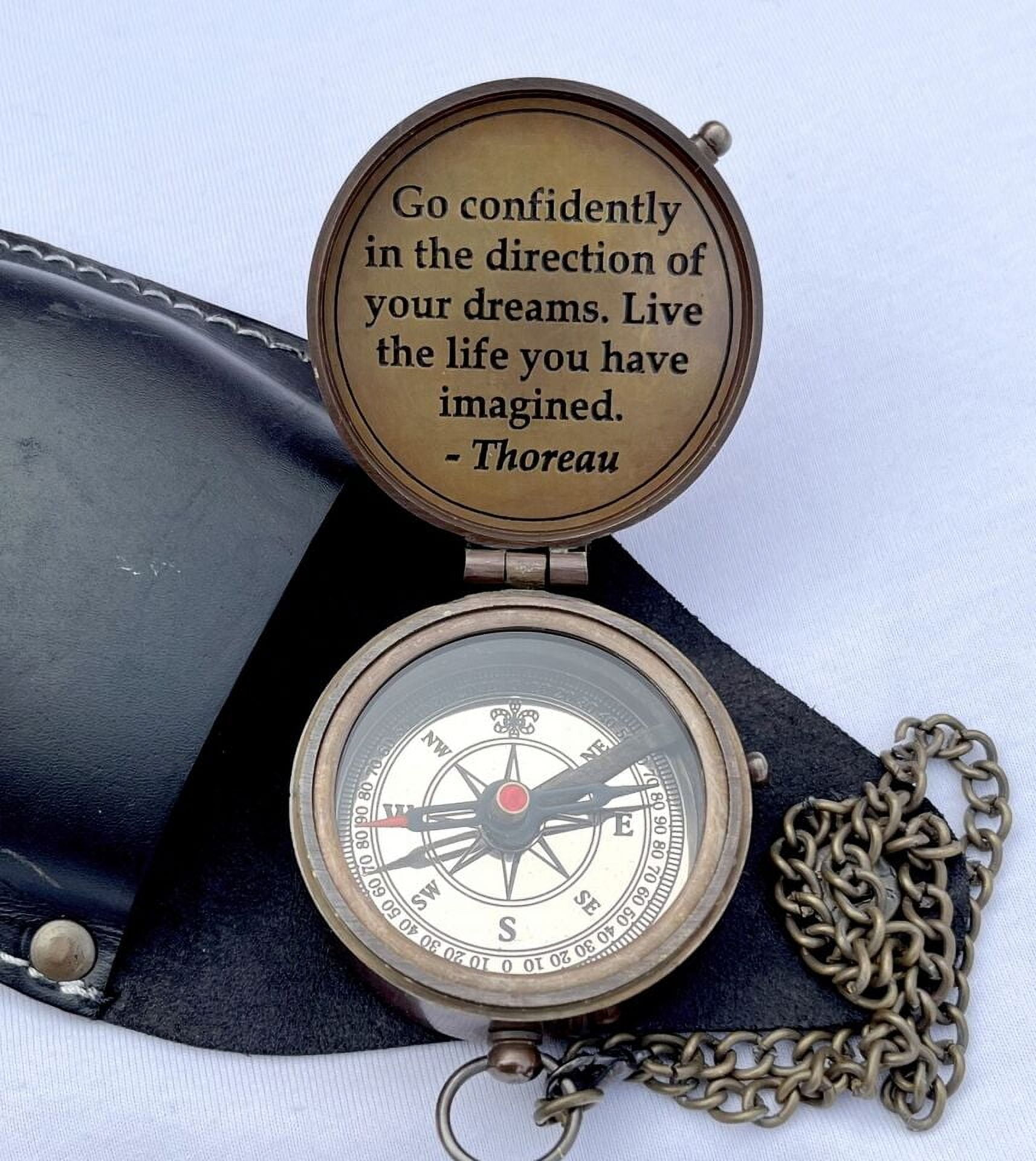 Go Confidently Brass Pocket Compass with Leather Case for Hiking ...